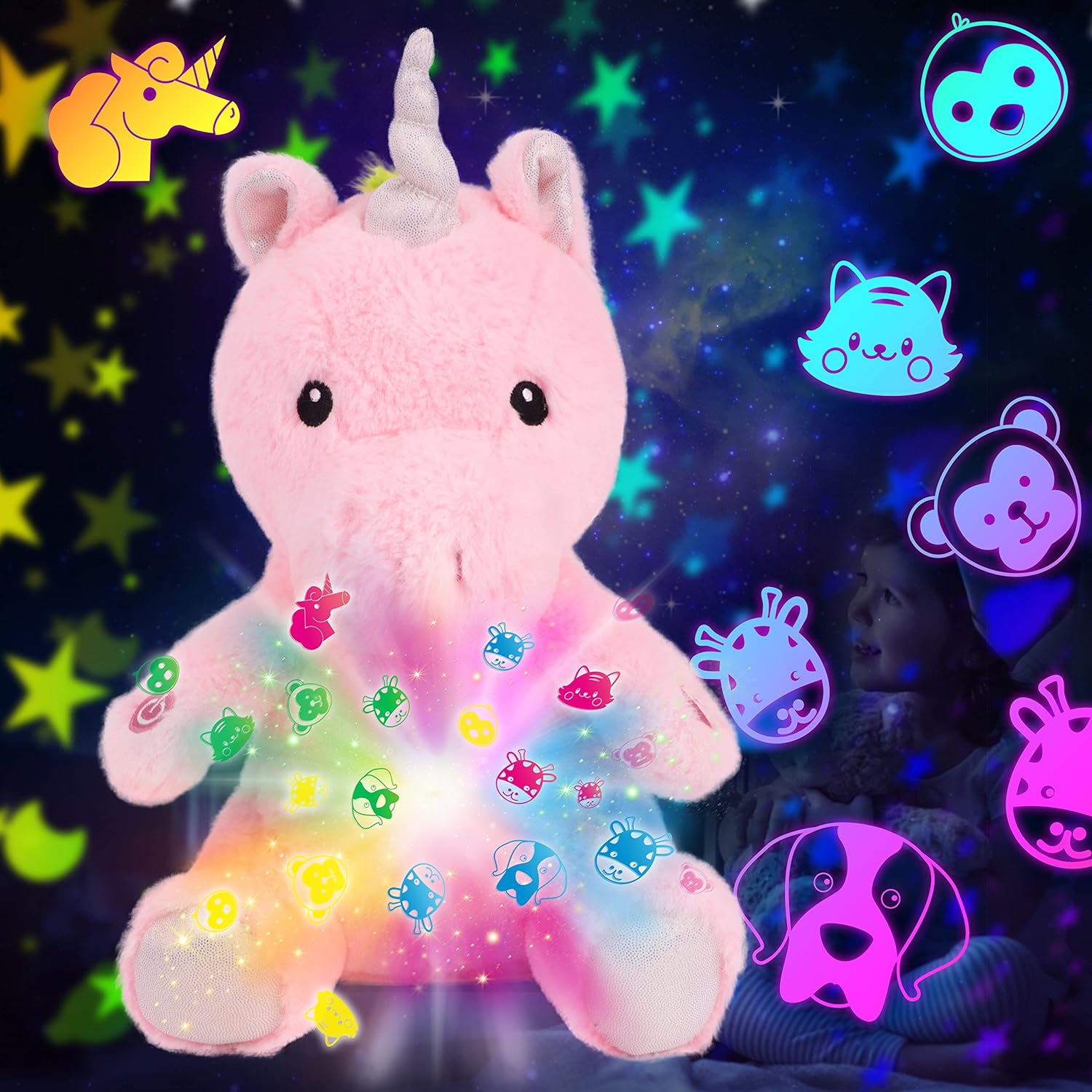 Amazon.com: Cuteoy Plush Pink Unicorn Star Projector Musical Adjustable ...