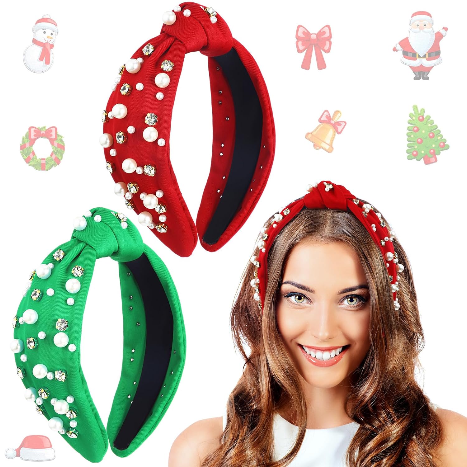 Amazon.com : Hotop 2 Pcs Christmas Pearl Knotted Headband for Women ...