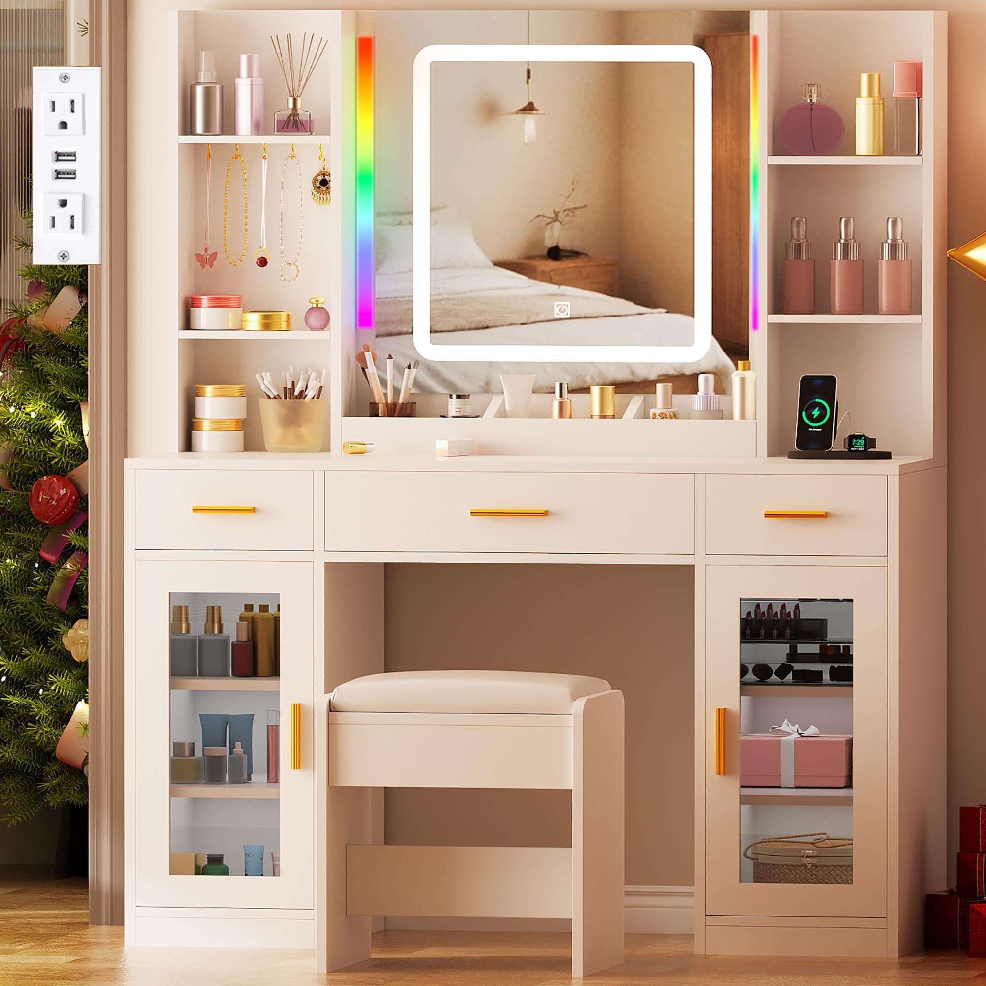 Amazon.com: PAKASEPT Makeup Vanity Desk with Mirror and Lights, Large ...