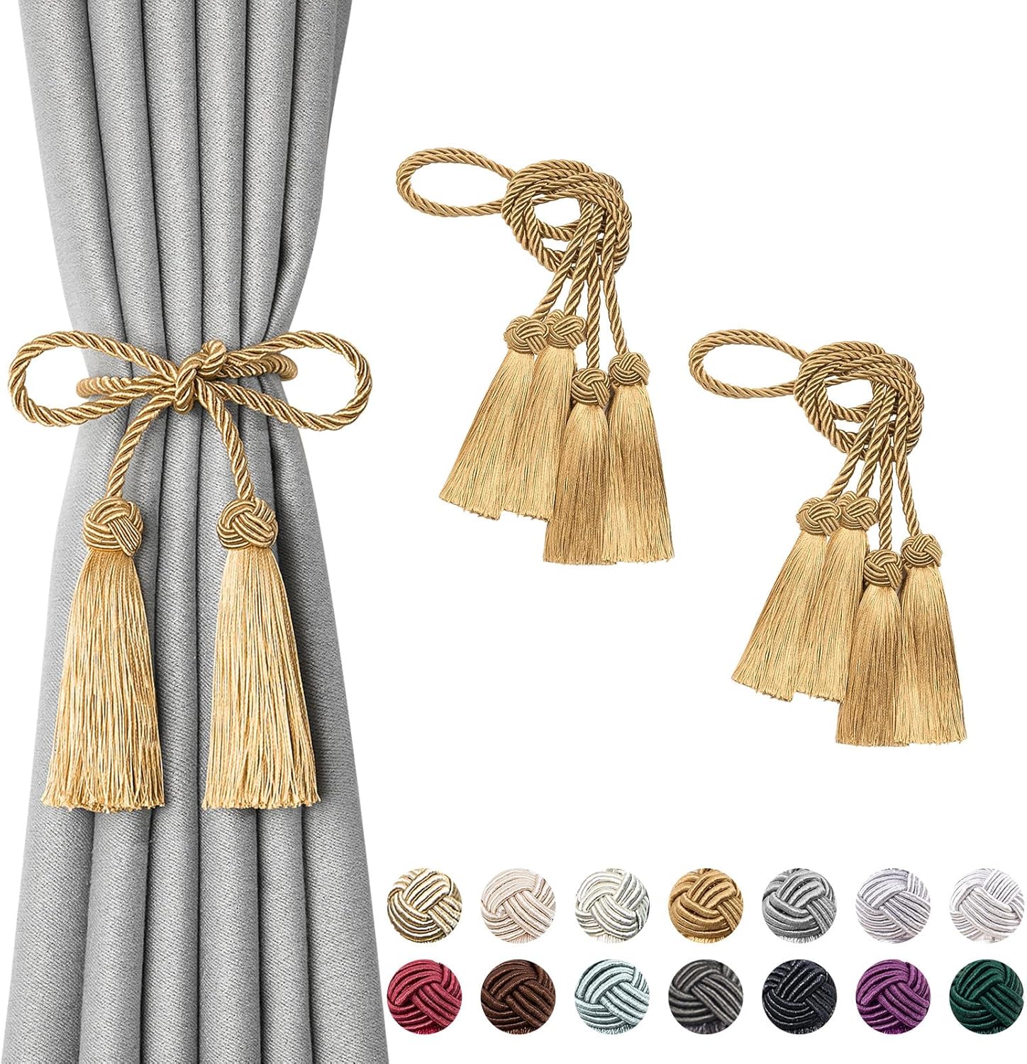 Amazon.com: NICEEC 4 Pack Double-Ended Tassel Curtain Tiebacks Handmade ...