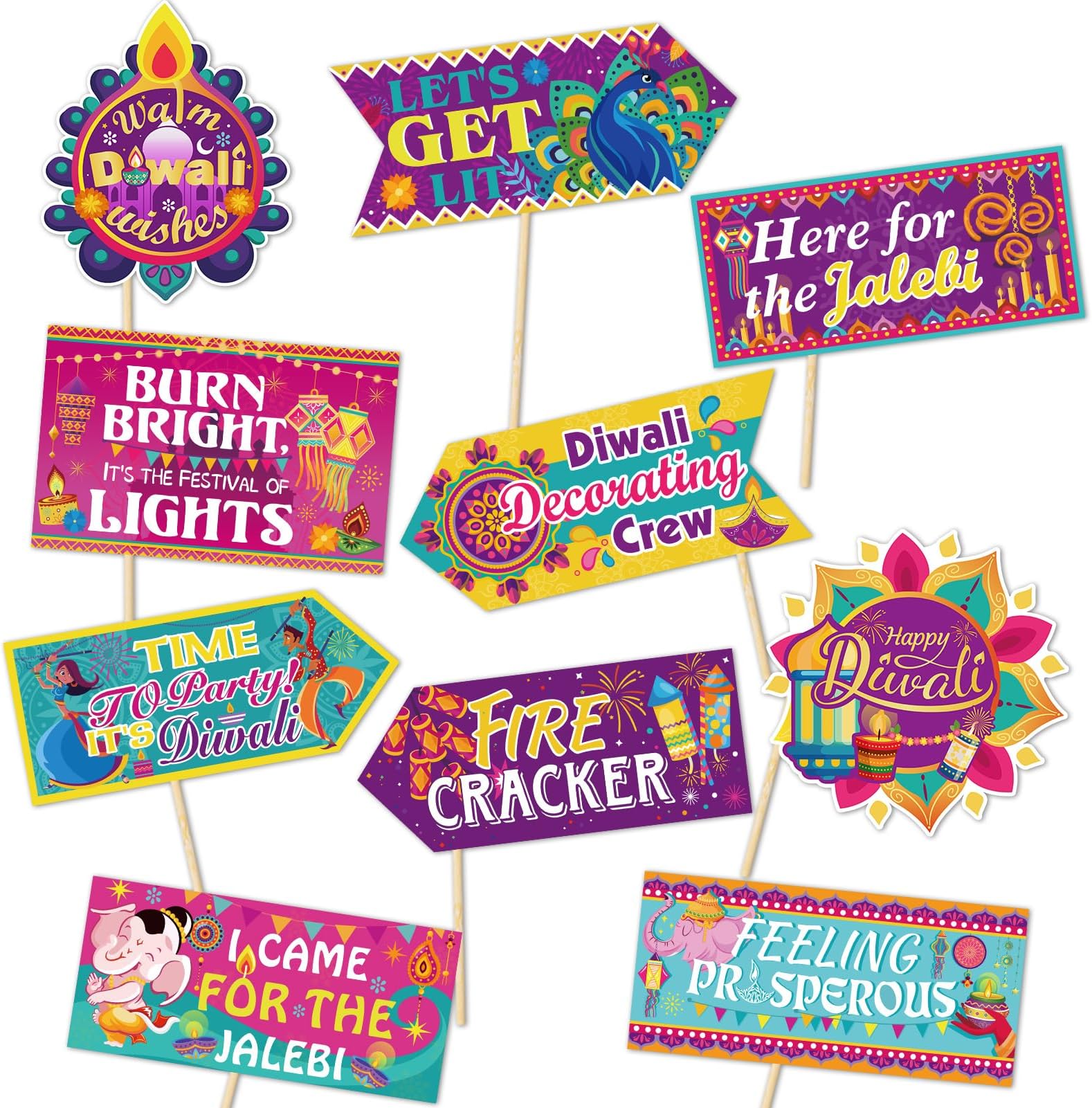 Amazon.com: HOWAF 20 Pieces Happy Diwali Photo Props Signs, Festival of ...