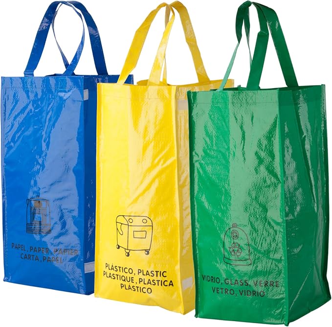 Set of 3 Reusable Recycling Bags Waste Separation Glass Residues ...