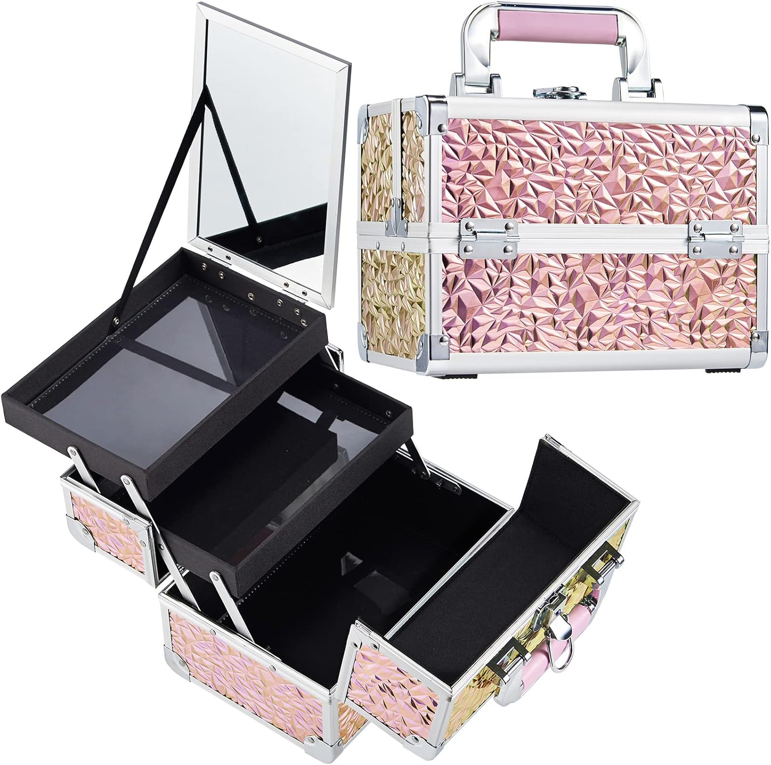Vanity Case Makeup Box with Mirror Travel Organiser Beauty Box Portable ...