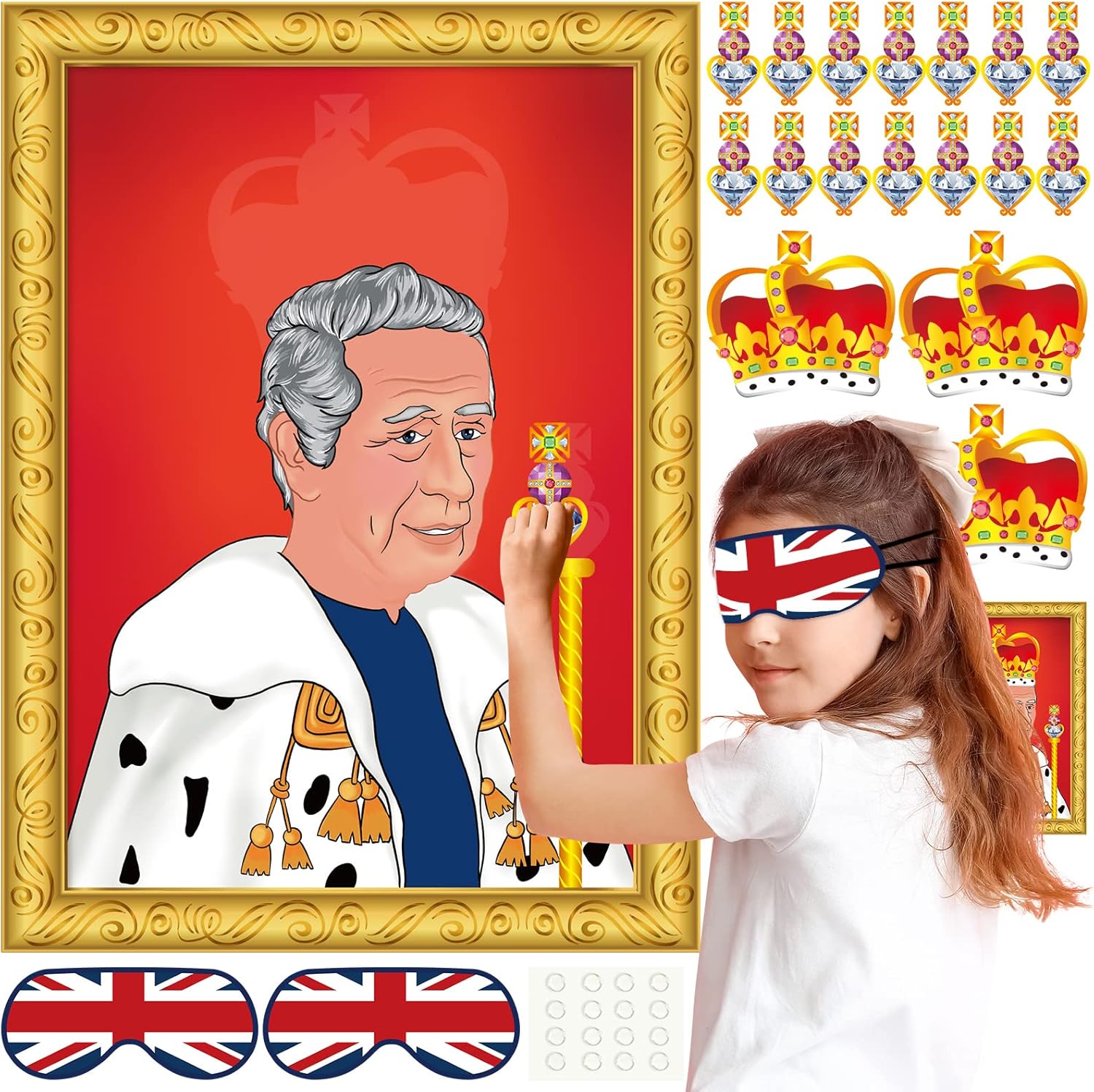 PLULON King Charles Coronation Party Game Pin the Crown Sceptre on the ...