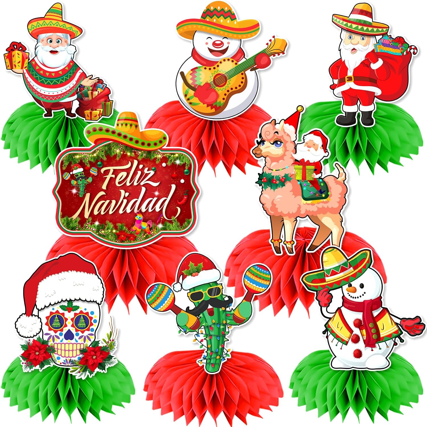 Amazon.com: 8Pcs Feliz Navidad Decorations Honeycomb Centerpieces ...