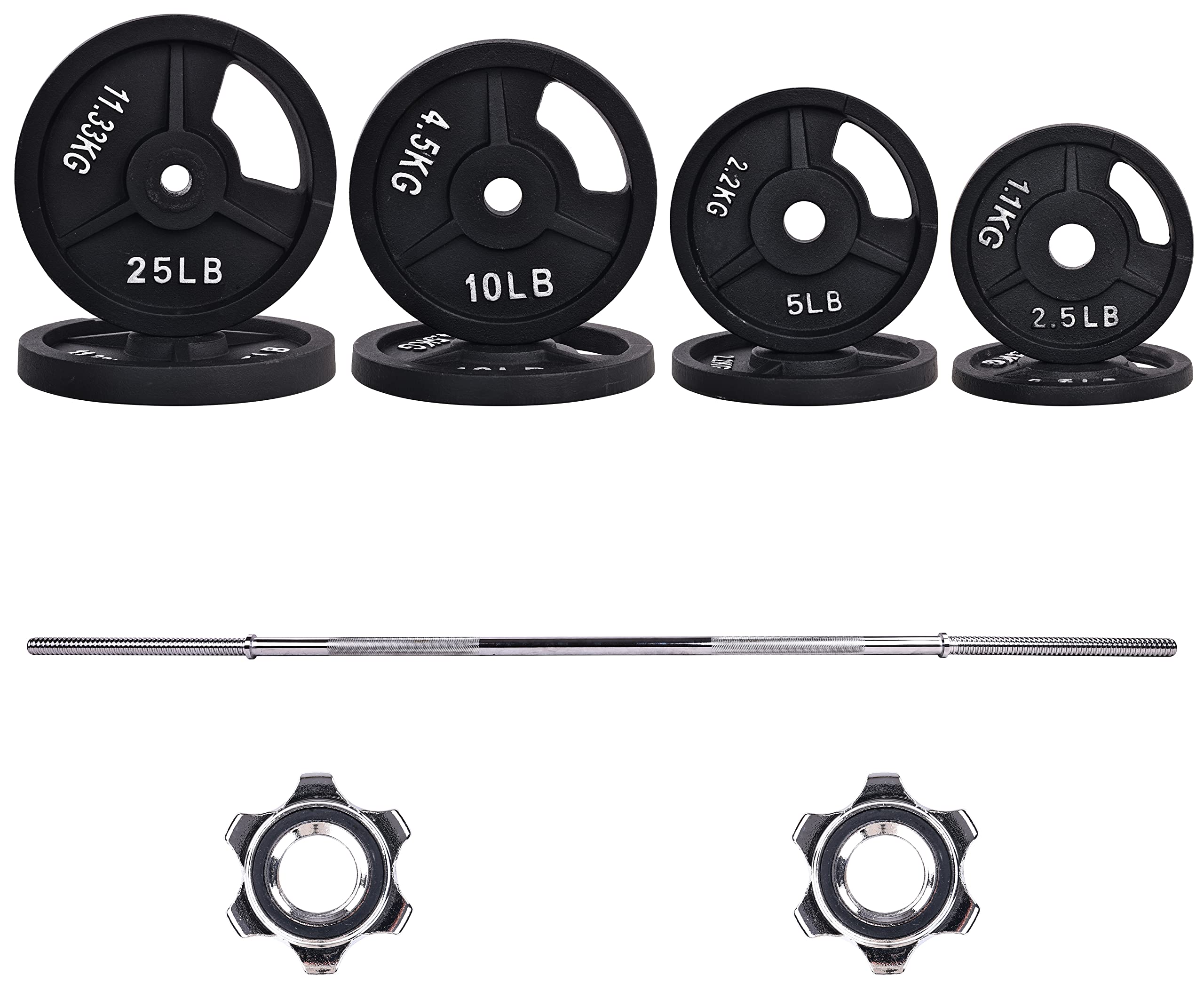 Signature Fitness Cast Iron Standard Weight Plates Including 5FT ...