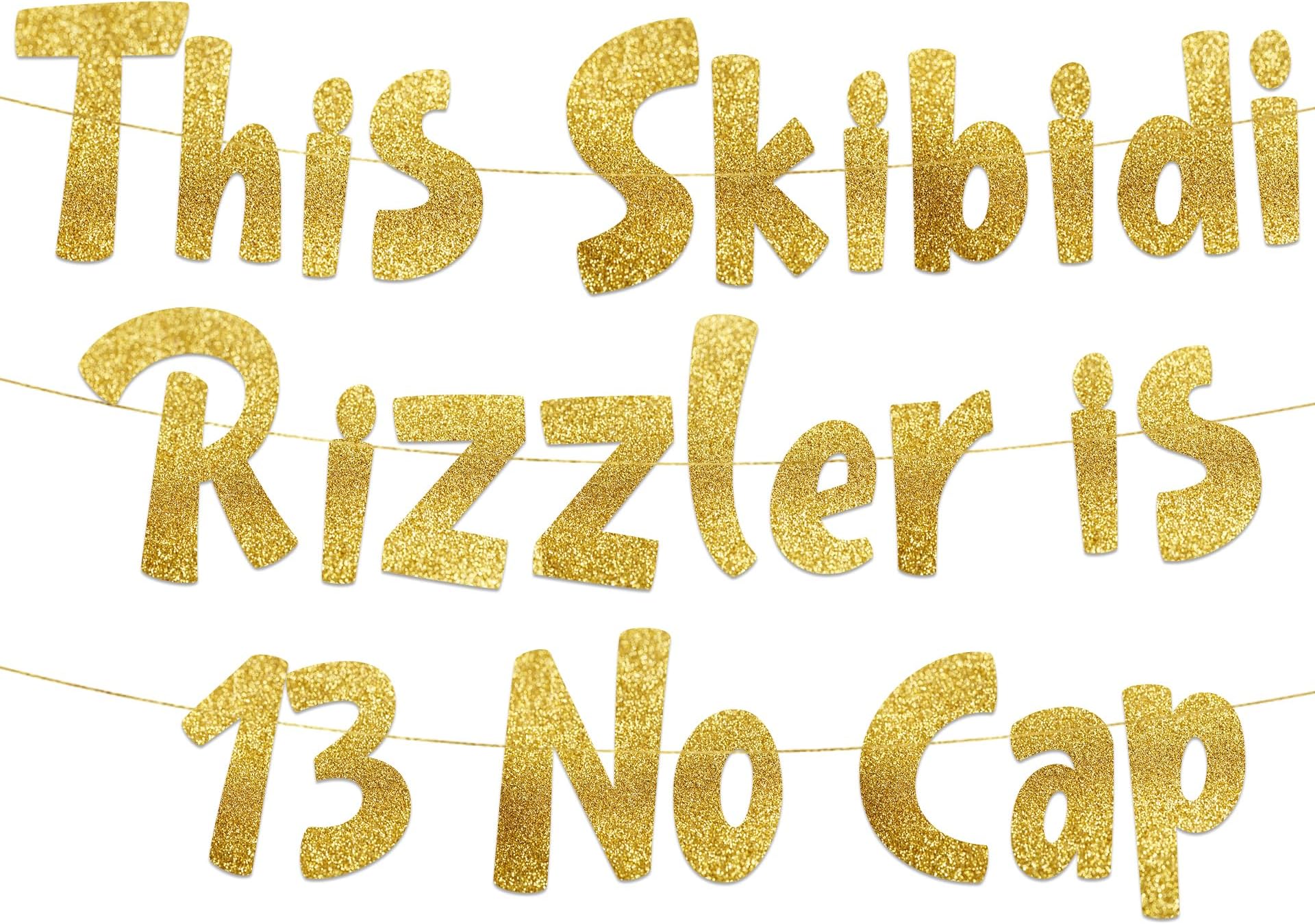 Amazon.com: This Skibidi Rizzler is 13 No Cap Gold Glitter Banner ...