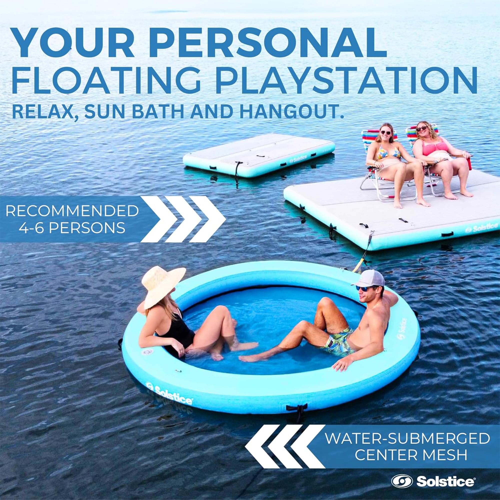 Snapklik.com : SOLSTICE 6-Person Circular Mesh Hangout Ring Inflatable Dock
