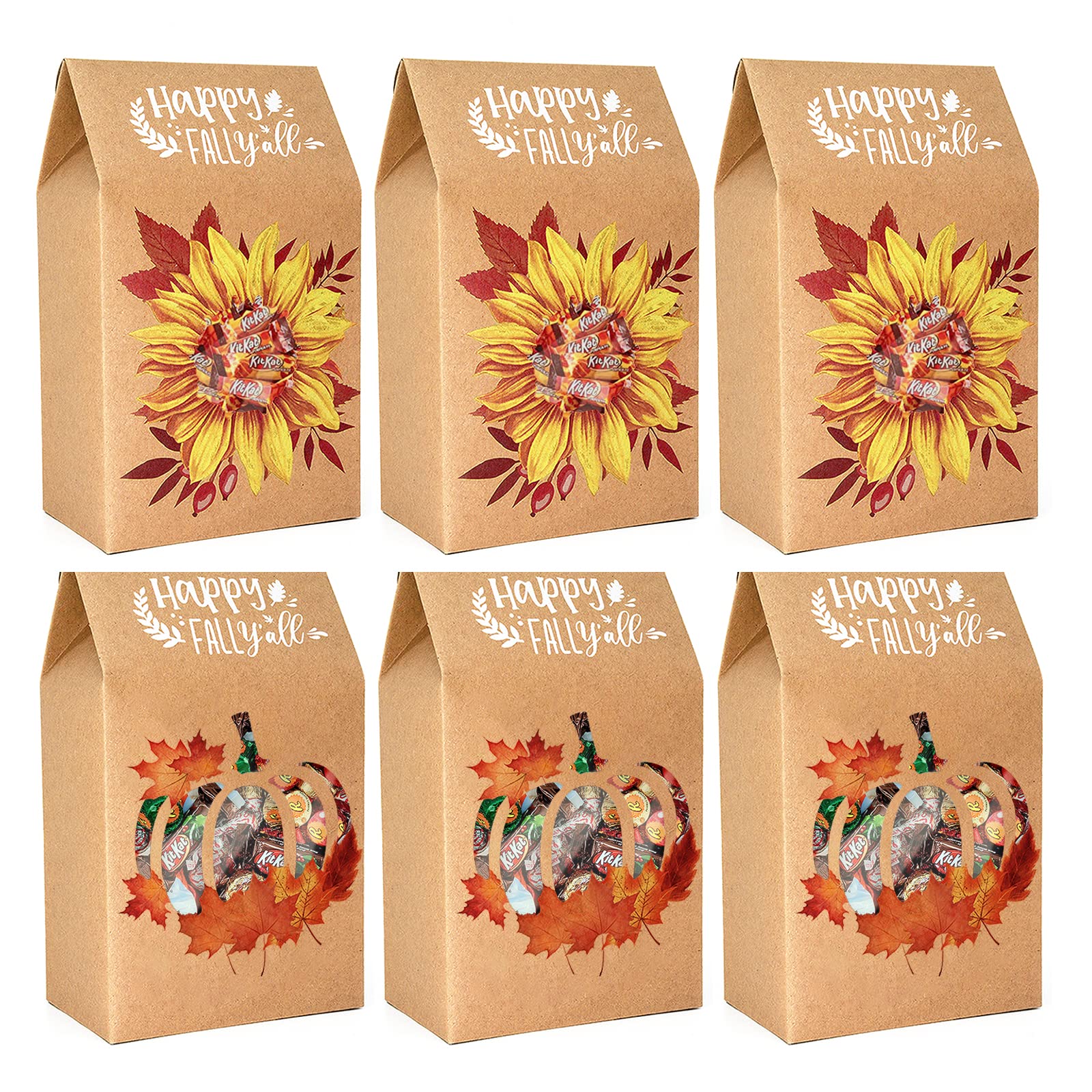 Amazon.com: 24Pcs Thanksgiving Favor Box Brown Kraft Gift Goody Bags ...