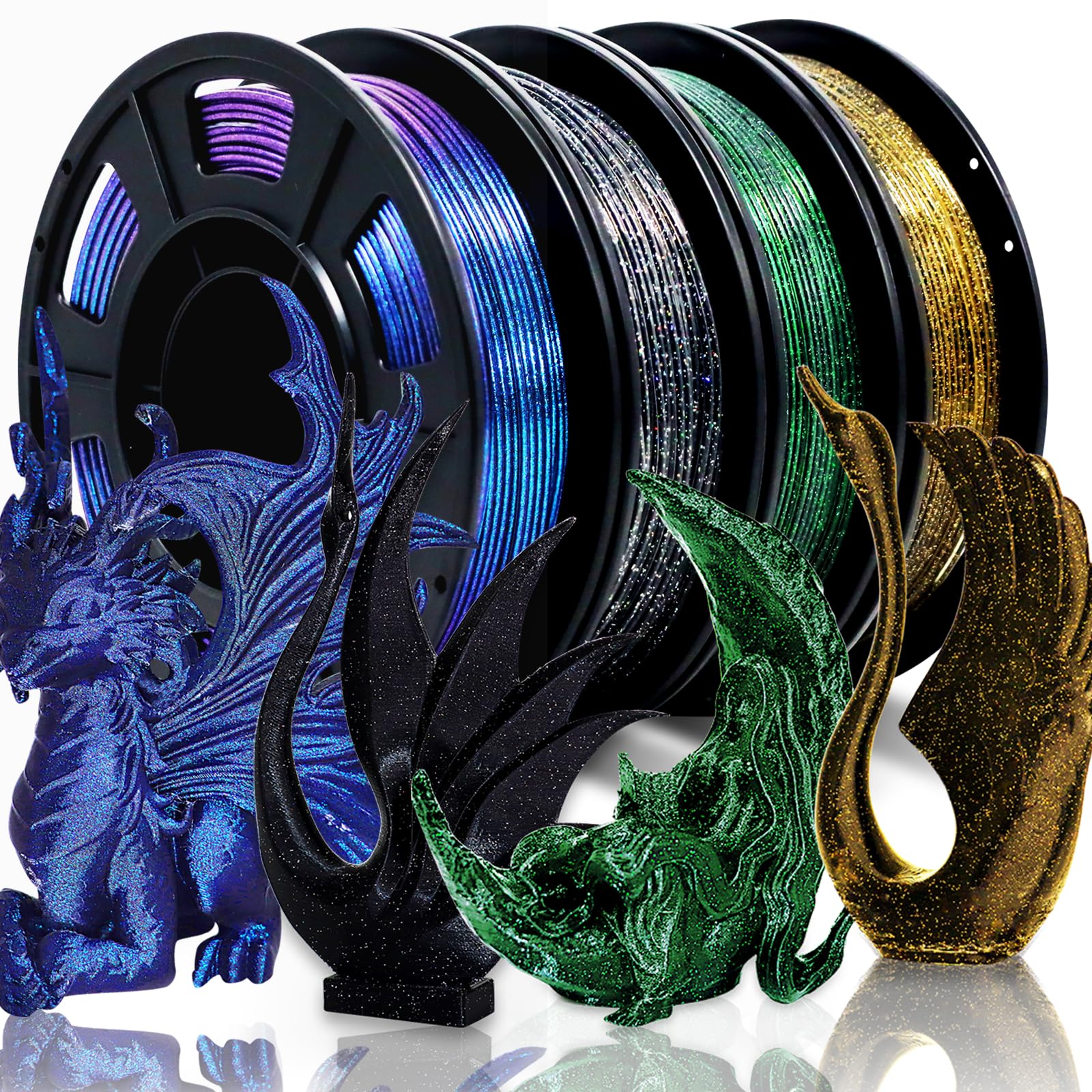 RepRapper 3D Printer Filament PLA 1.75mm, Glitter Multicolor Mixed 250g ...