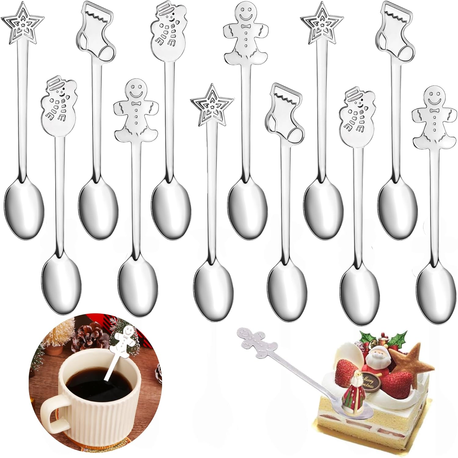 Amazon.com: 12Pcs/Set Christmas Spoon Set Stainless Steel Coffee Spoons ...