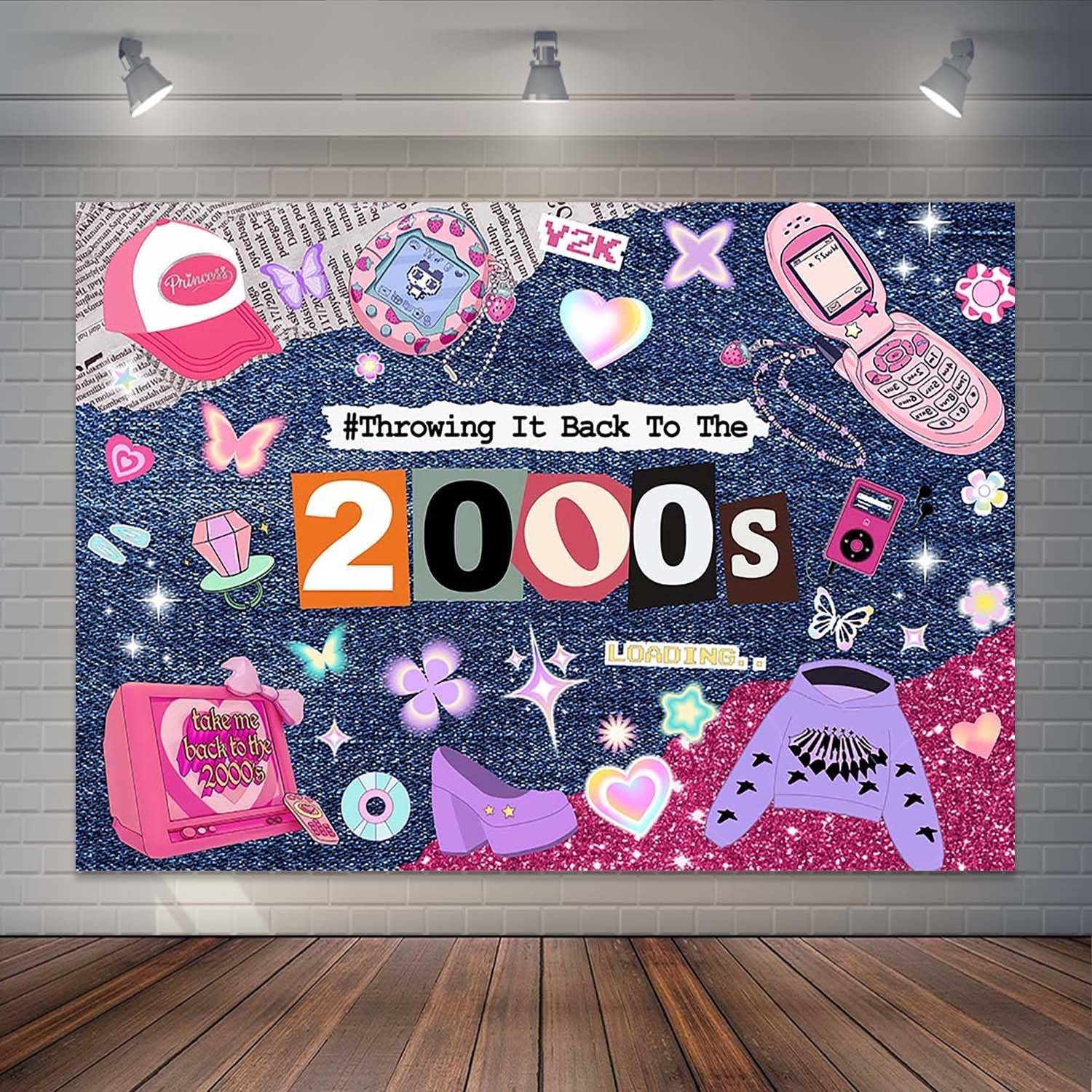 Amazon.com : Joliaco Early 2000s Backdrop Y2k Theme Diamond Denim ...