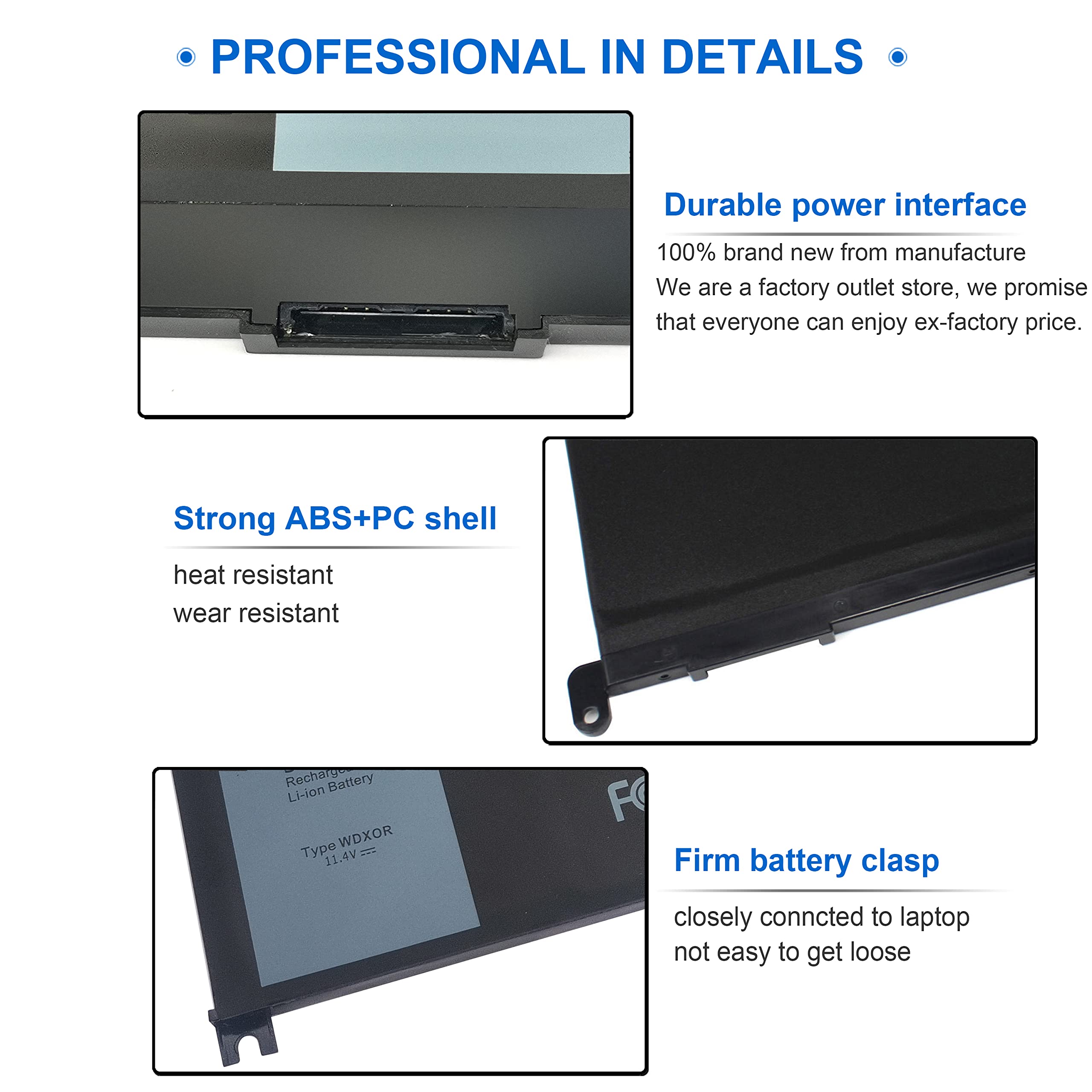 42Wh WDX0R WDXOR Battery for Dell Inspiron 13 15 7000 5567 5379 5570 ...