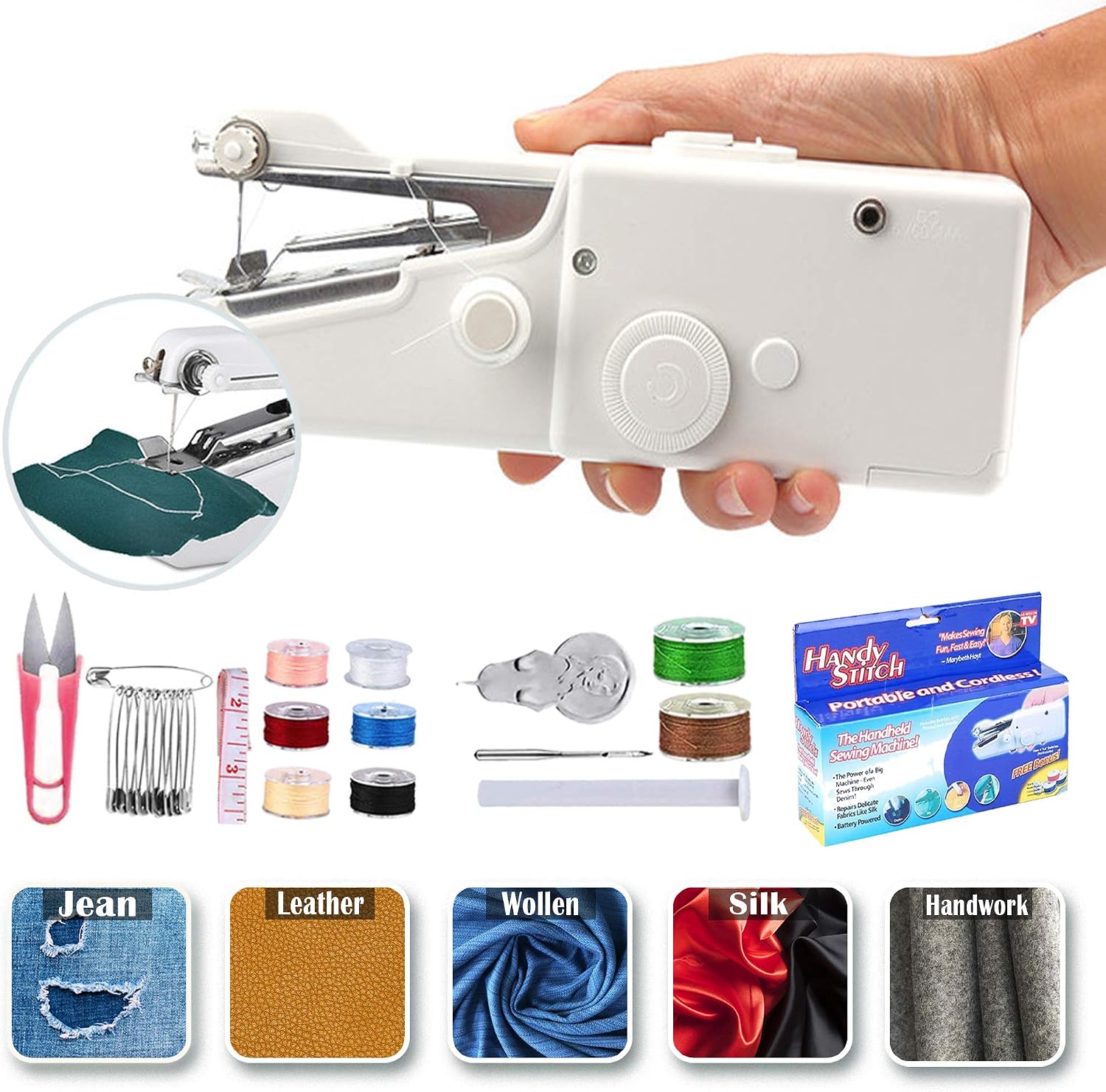 Amazon.com: Mini Portable Handheld Sewing Machine Cordless Stitching ...