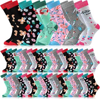 Amazon.com: Suhine 30 Pairs Nurse Socks Bulk for Women Men Novelty ...