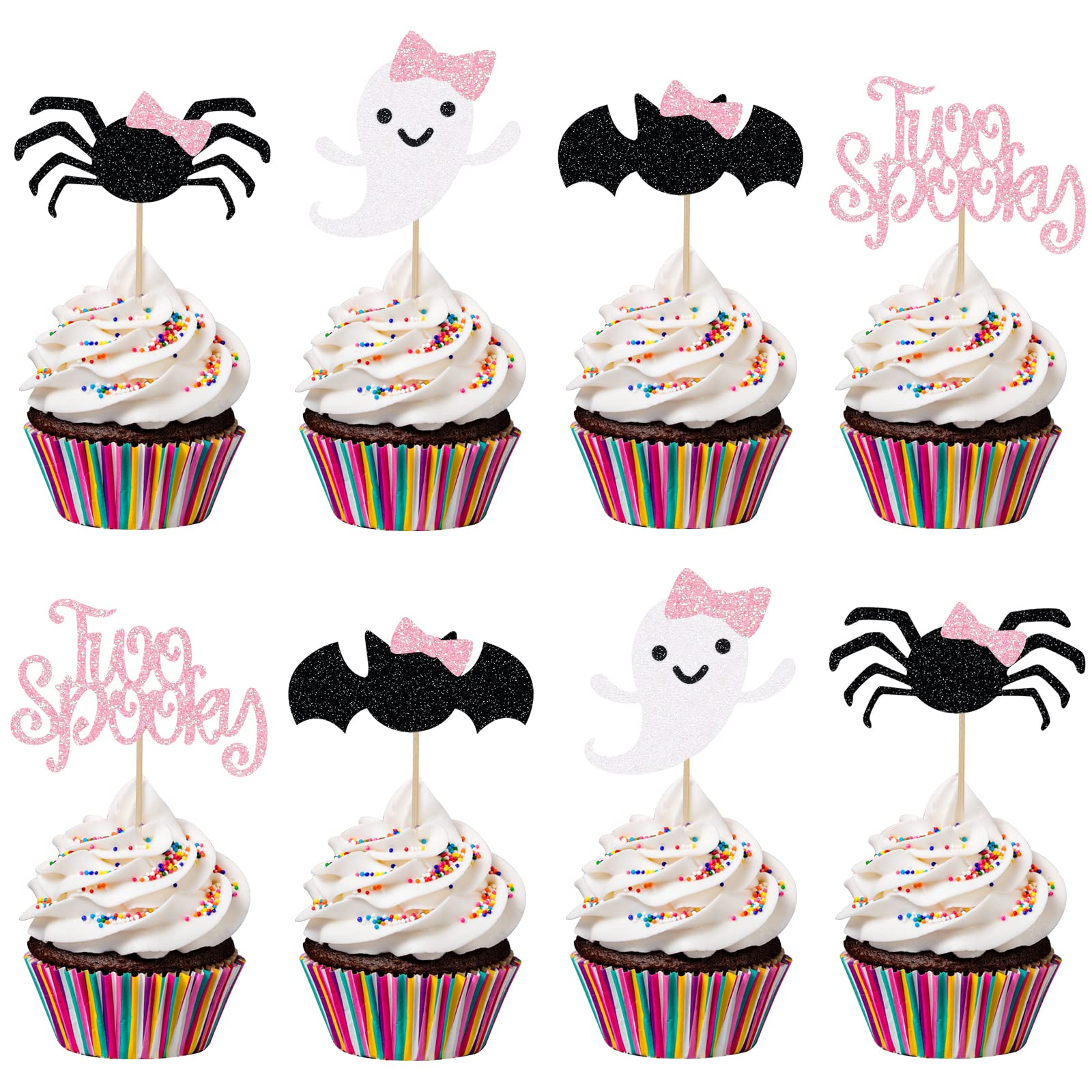 Amazon.com: 24Pcs Pink Black Halloween Ghost Cupcake Toppers Halloween ...