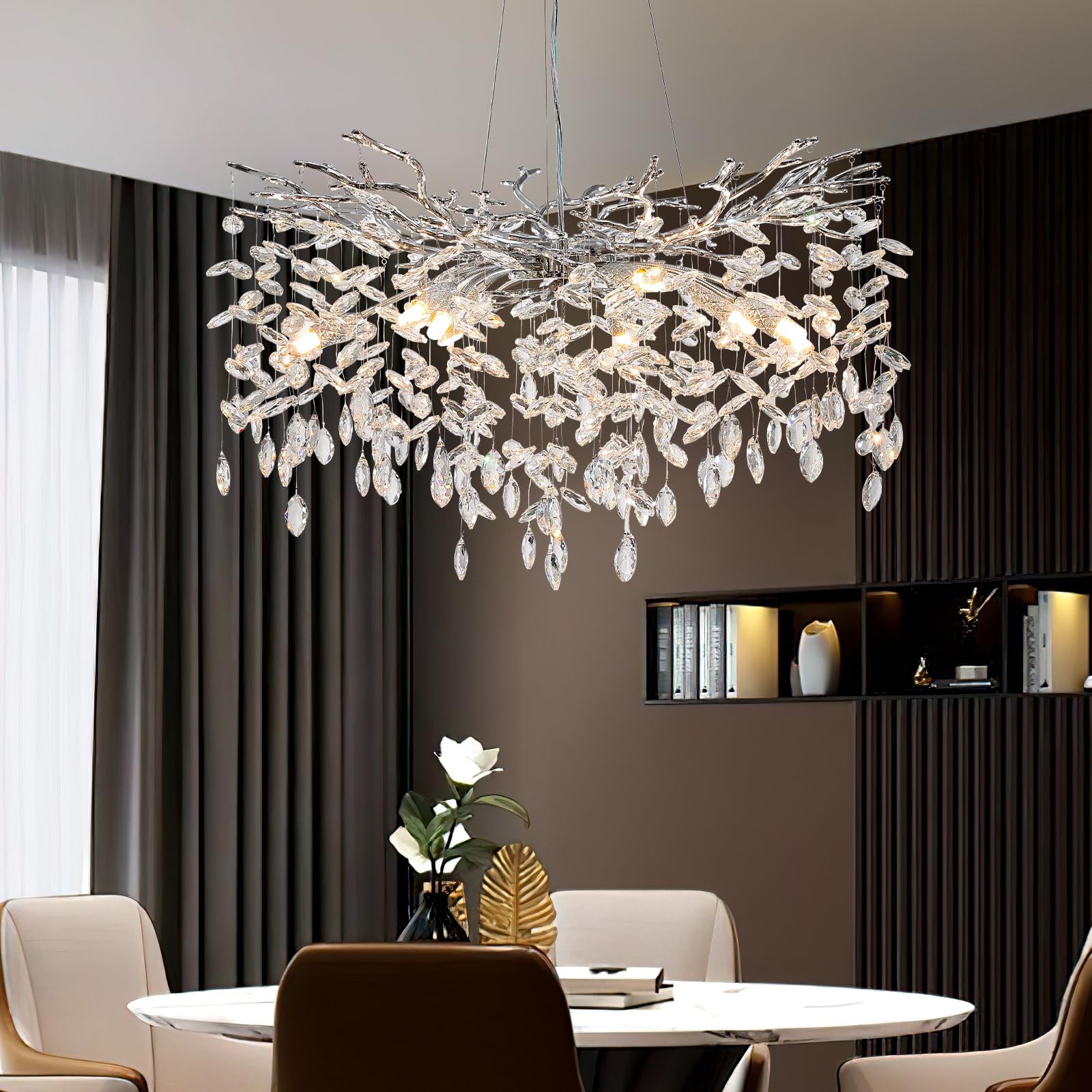 YUYI Modern Crystal Chandeliers for Dining Room,Silver Tree Branches ...