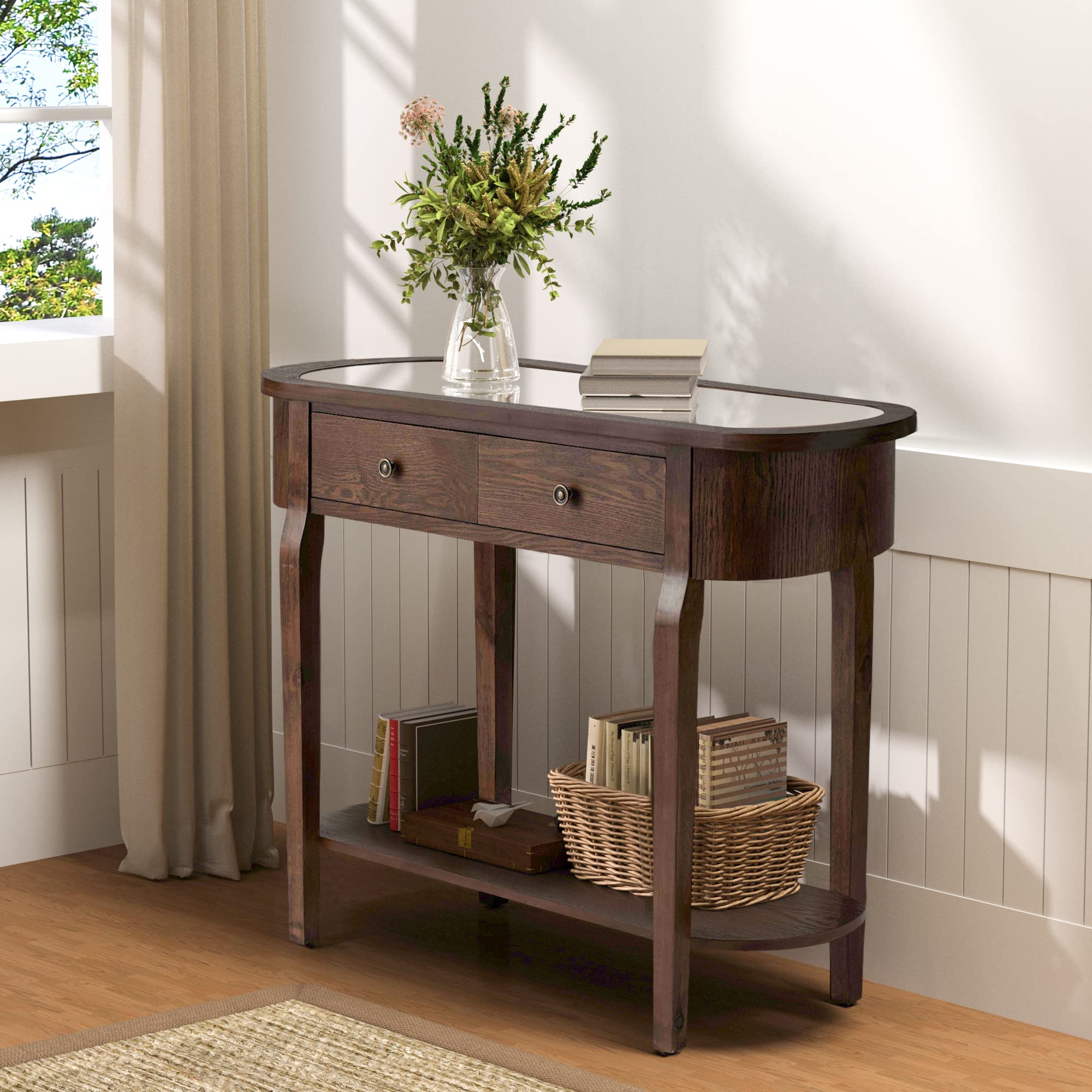 Amazon.com: SUNBURY 40 Inch Console Table with 2 Drawers, Narrow Sofa ...