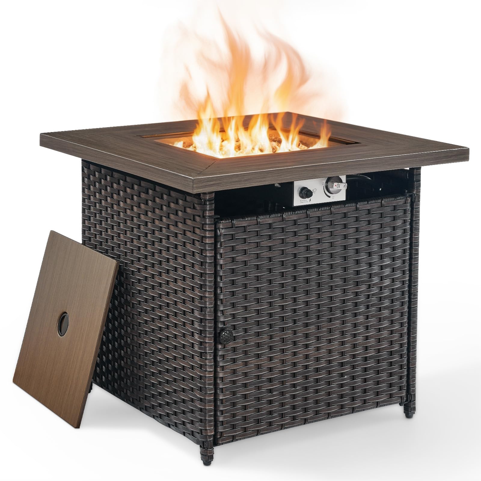 Snapklik.com : Brown Resin Wicker Outdoor Fire Table - 30in Square Gas ...