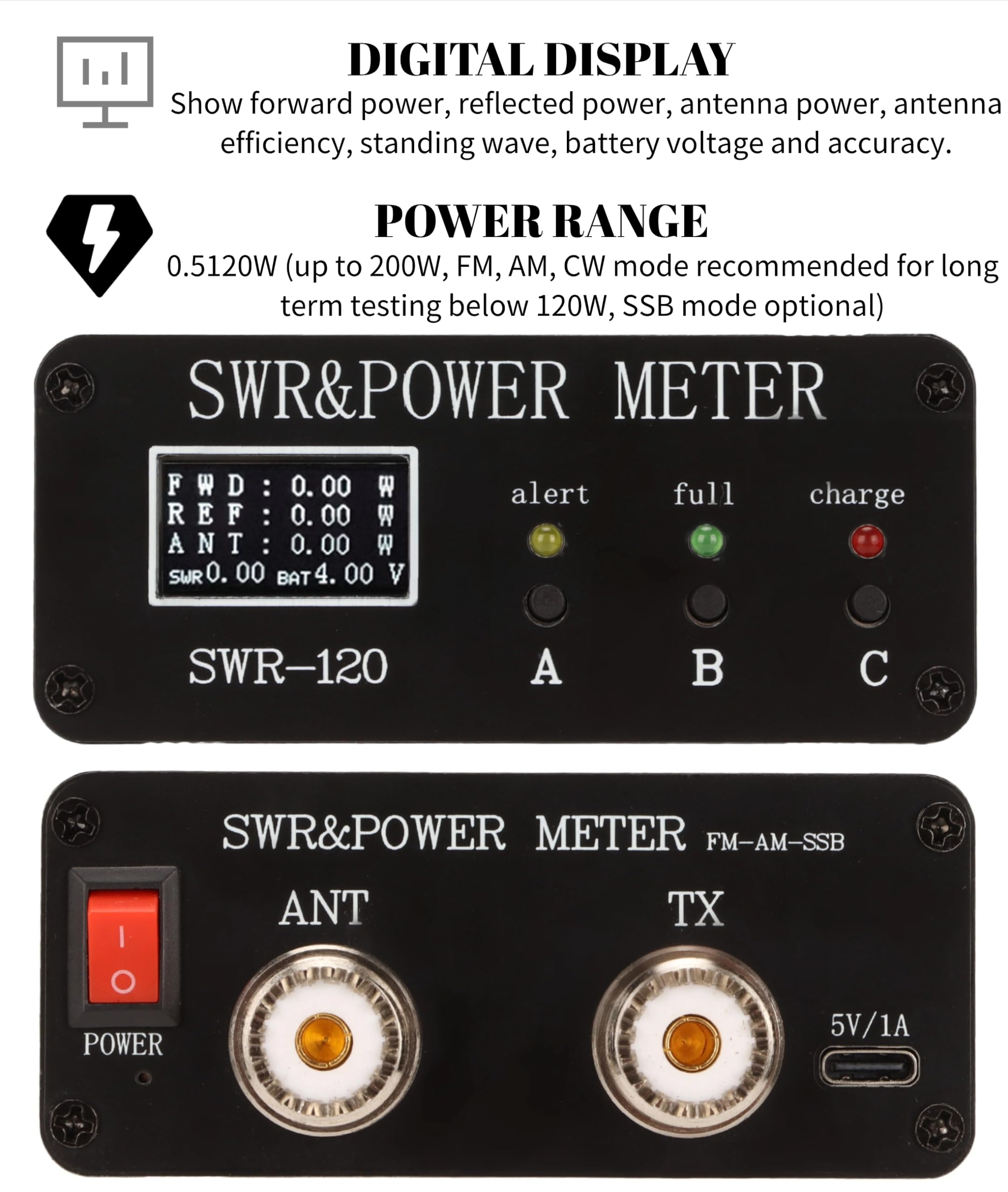 Digital Short Wave Standing Wave Meter, 1.8â€‘50MHz FM AM CW SSB Modes ...