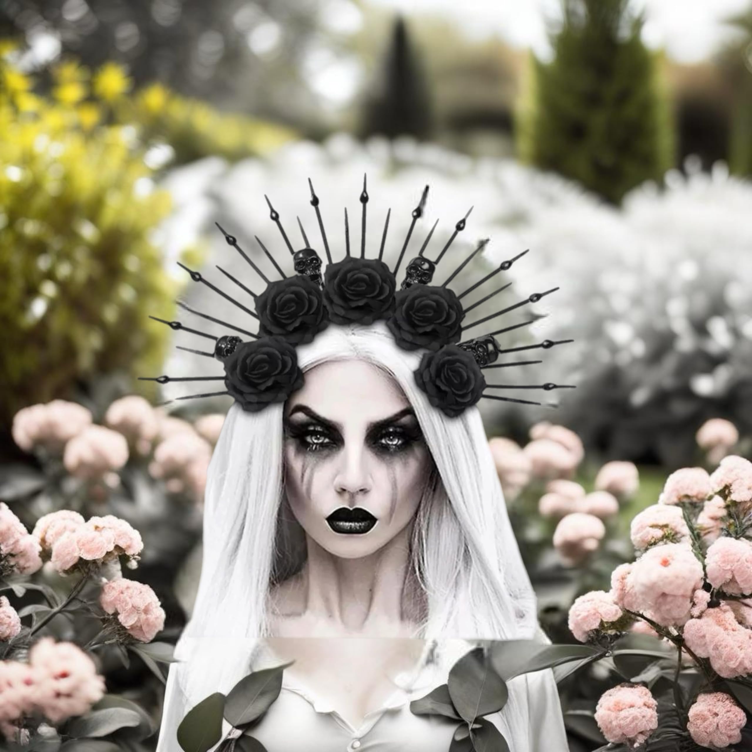 eBoutik – Floral Gothic Black Crown Evil Queen Headband for Women ...