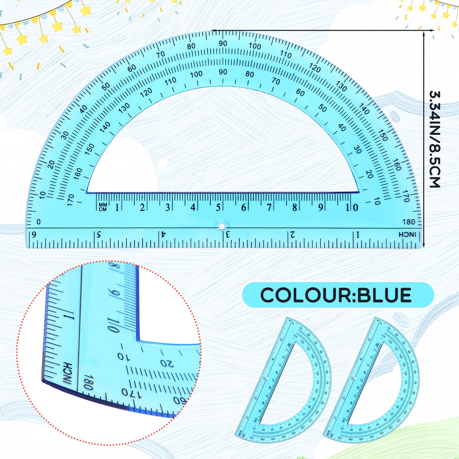 Snapklik.com : EBOOT Plastic Protractor Math Protractors 180 Degrees, 6 ...