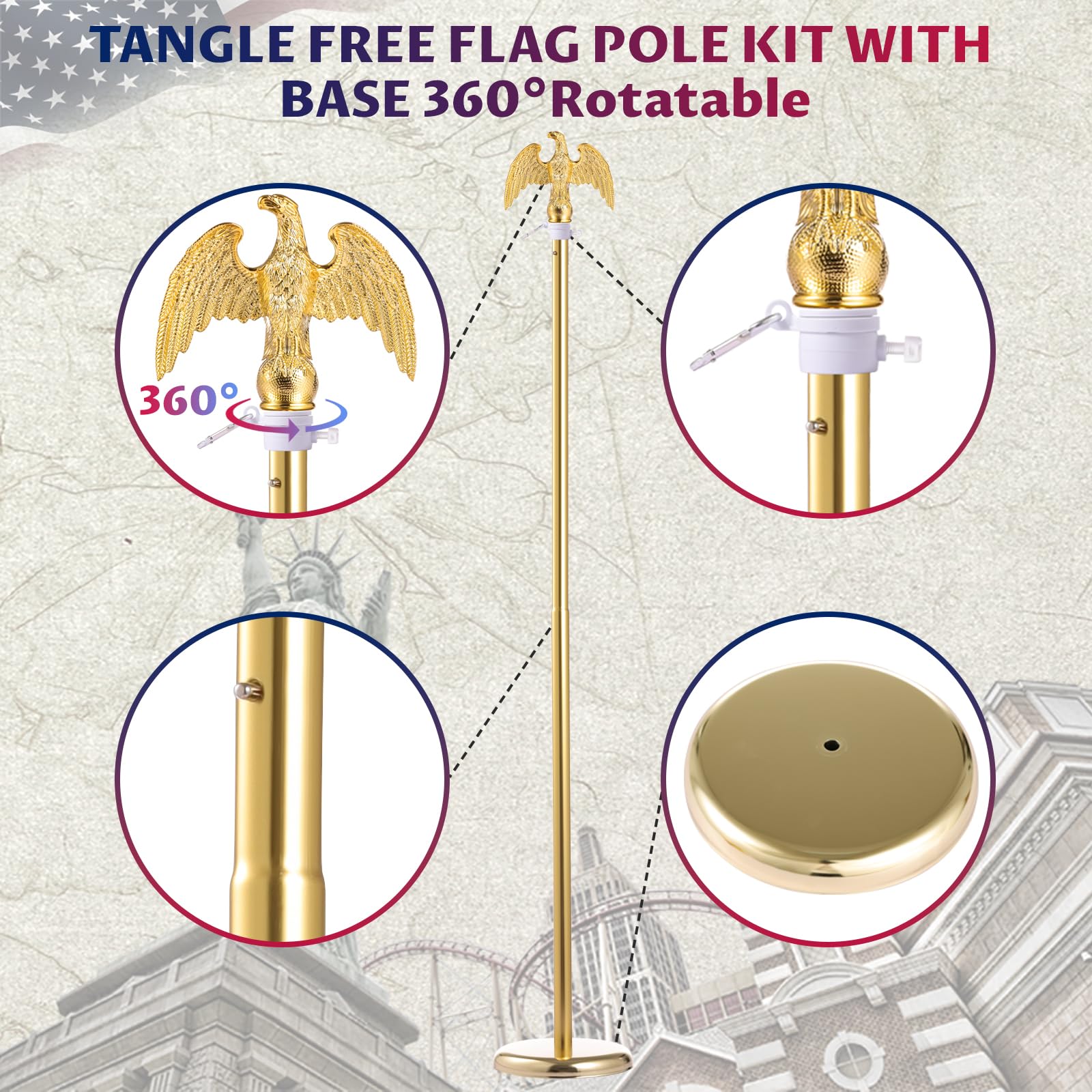 Snapklik.com : 6 Ft Indoor American Flag Pole Kits, Deluxe Presidential ...
