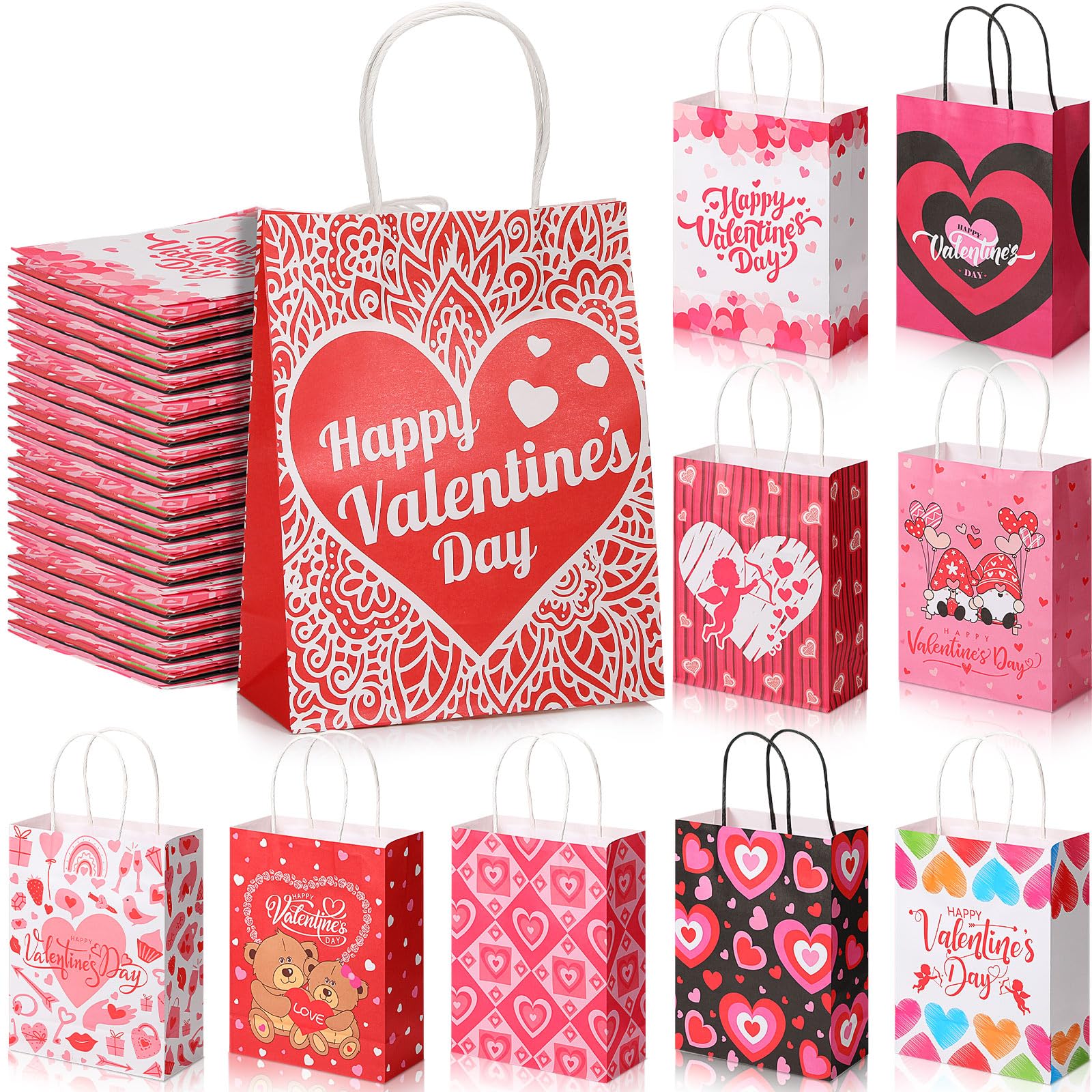 Amazon.com: Chivertion 100 Pcs Valentine's Day Gift Bags Bulk 7 x 3 x 9 ...