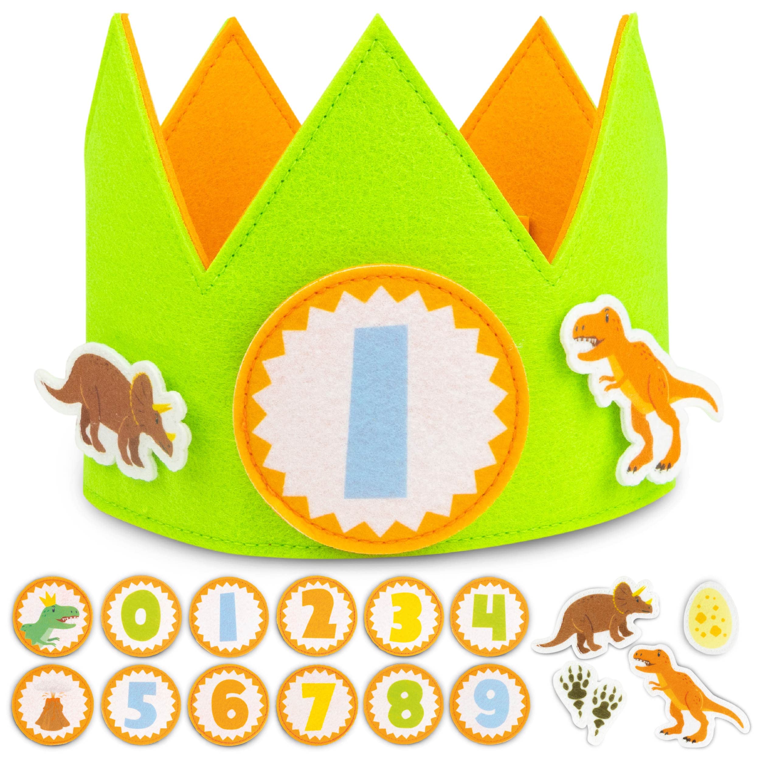 BONNYCO Dinosaur Birthday Crown with Interchangeable Numbers from 0 to ...