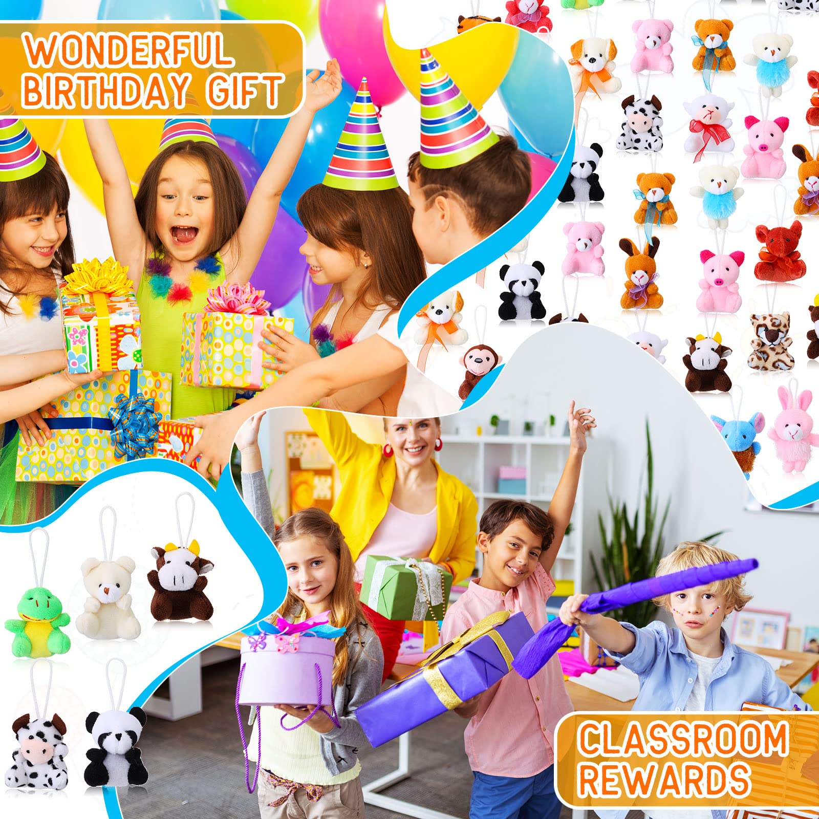 60 Pack Mini Stuffed Animal Bulk Small Plush Animal Toys Miniature ...