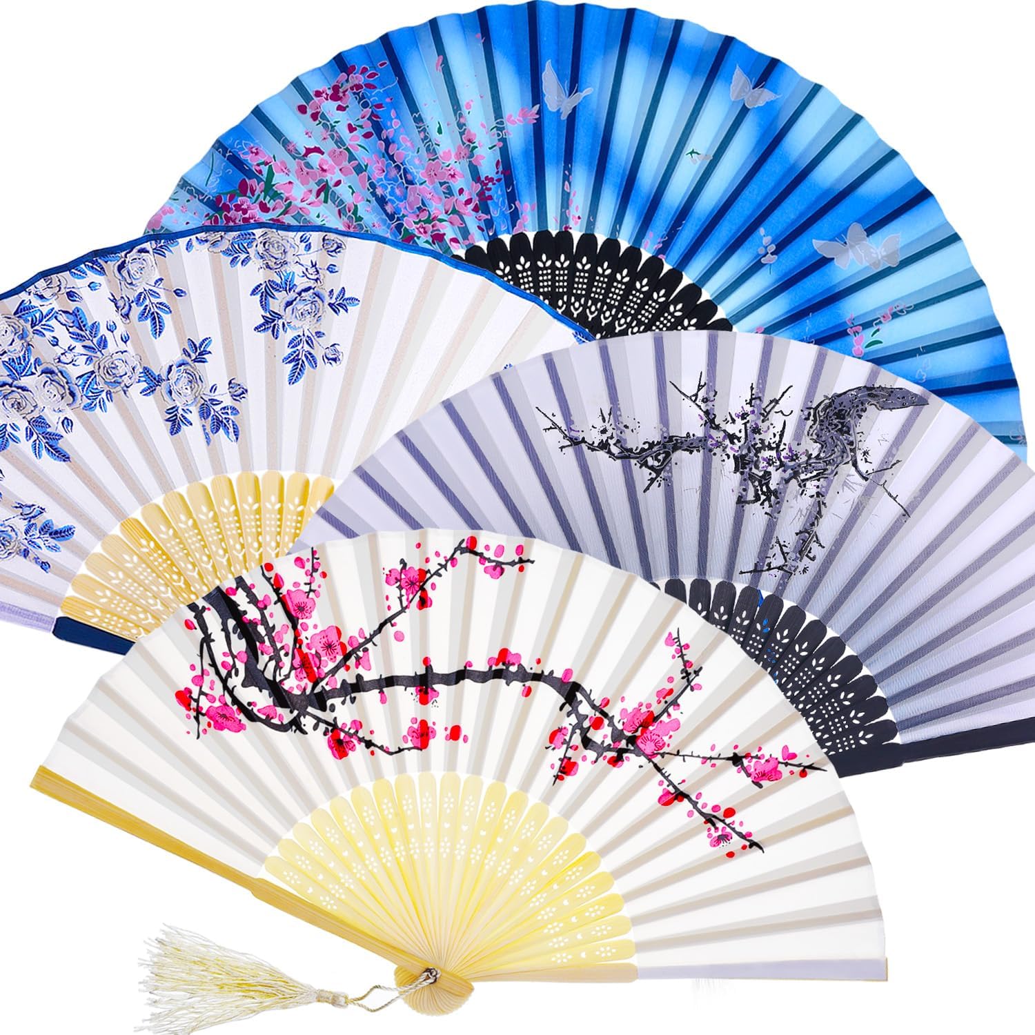 Amazon.com: Zonon 4 Pack Handheld Floral Folding Fans Hand Held Silk ...