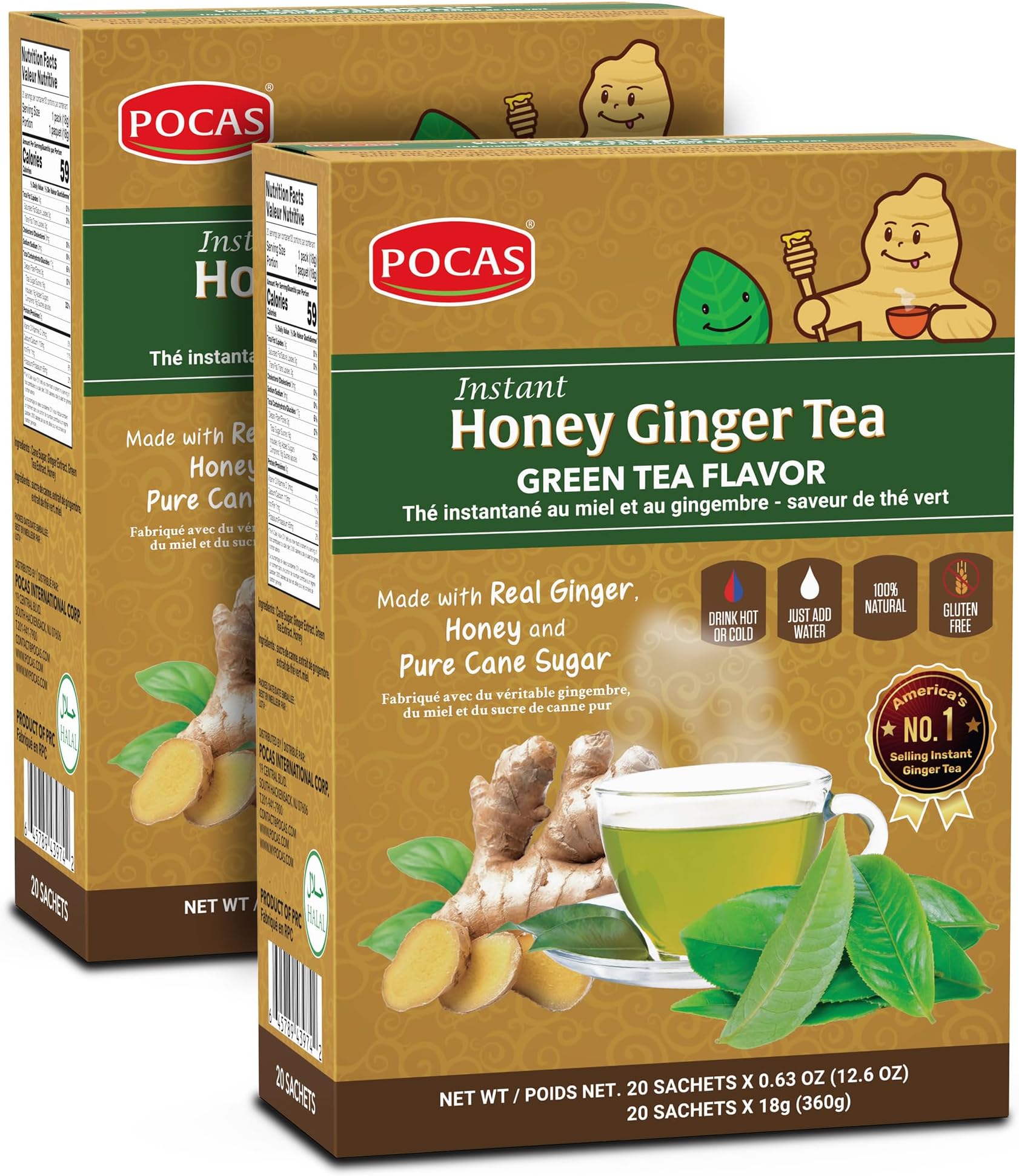 Amazon.com : Pocas Honey Ginger Tea - Instant Tea Powder Packets with ...