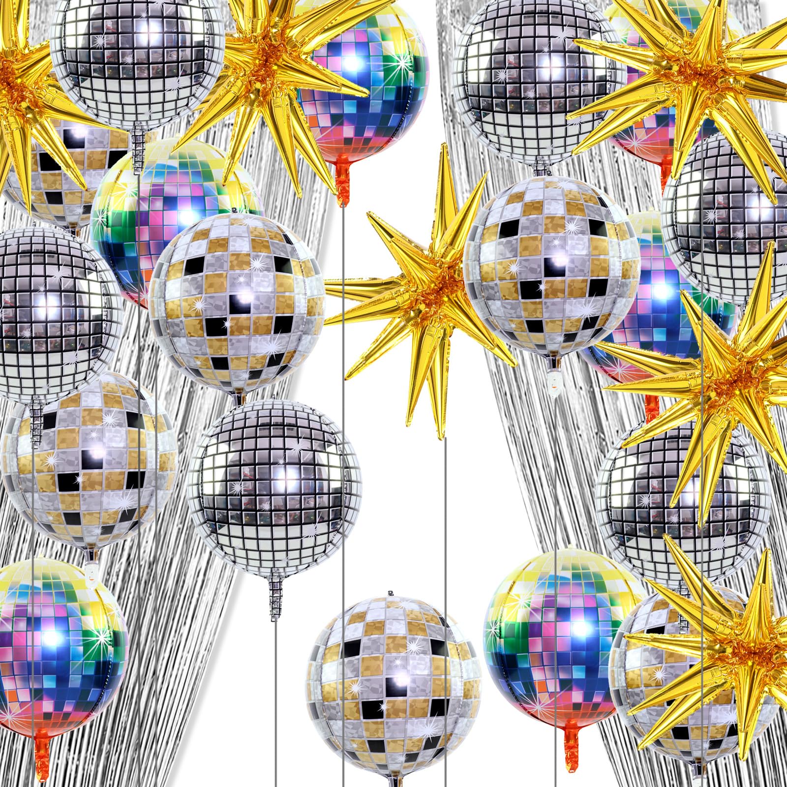 Amazon.com: 24 Disco Ball Balloons With 3 foil fringe curtains, Huge ...