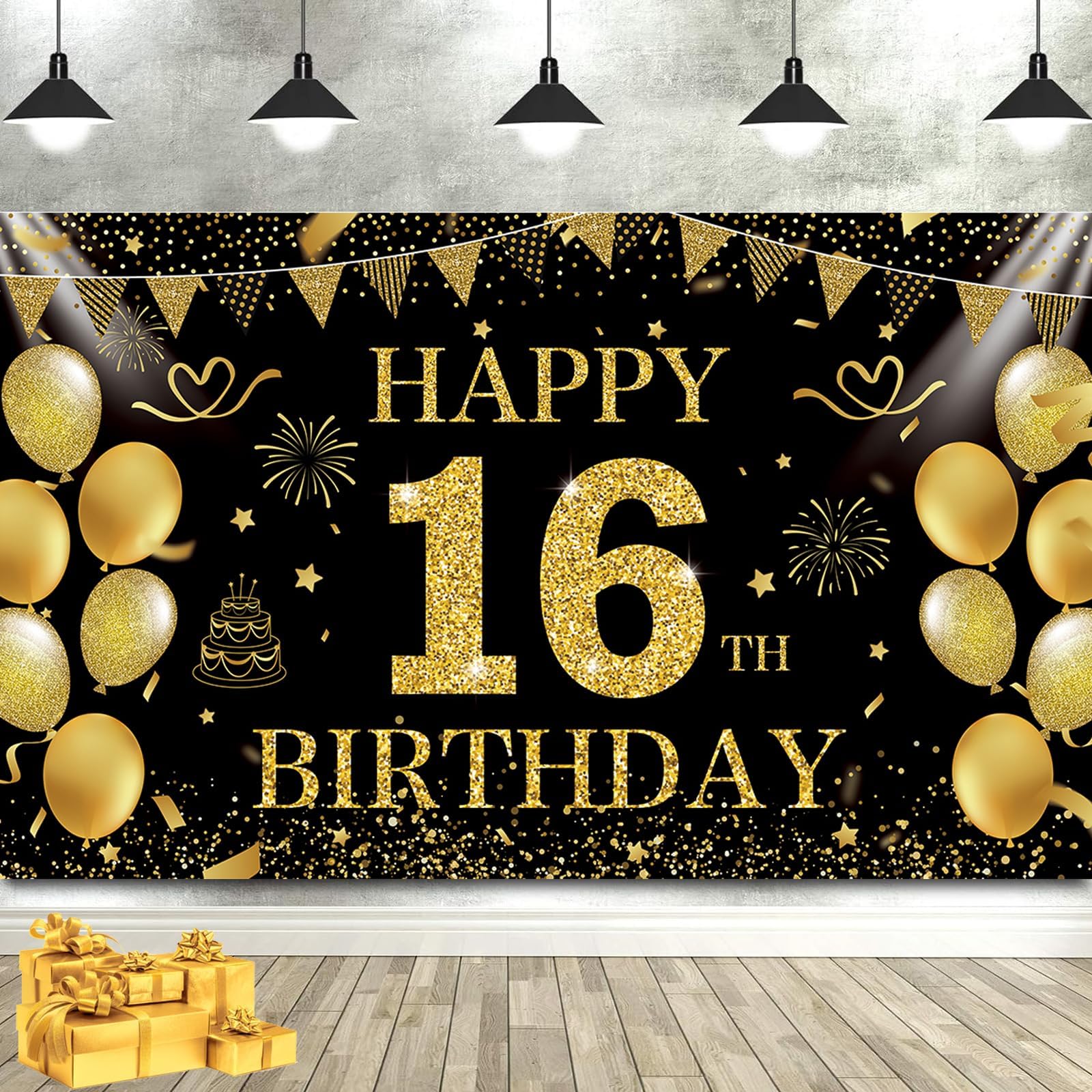Amazon.com : Sensfun Drippin Swag 16 Birthday Backdrop Boys Black Gold ...
