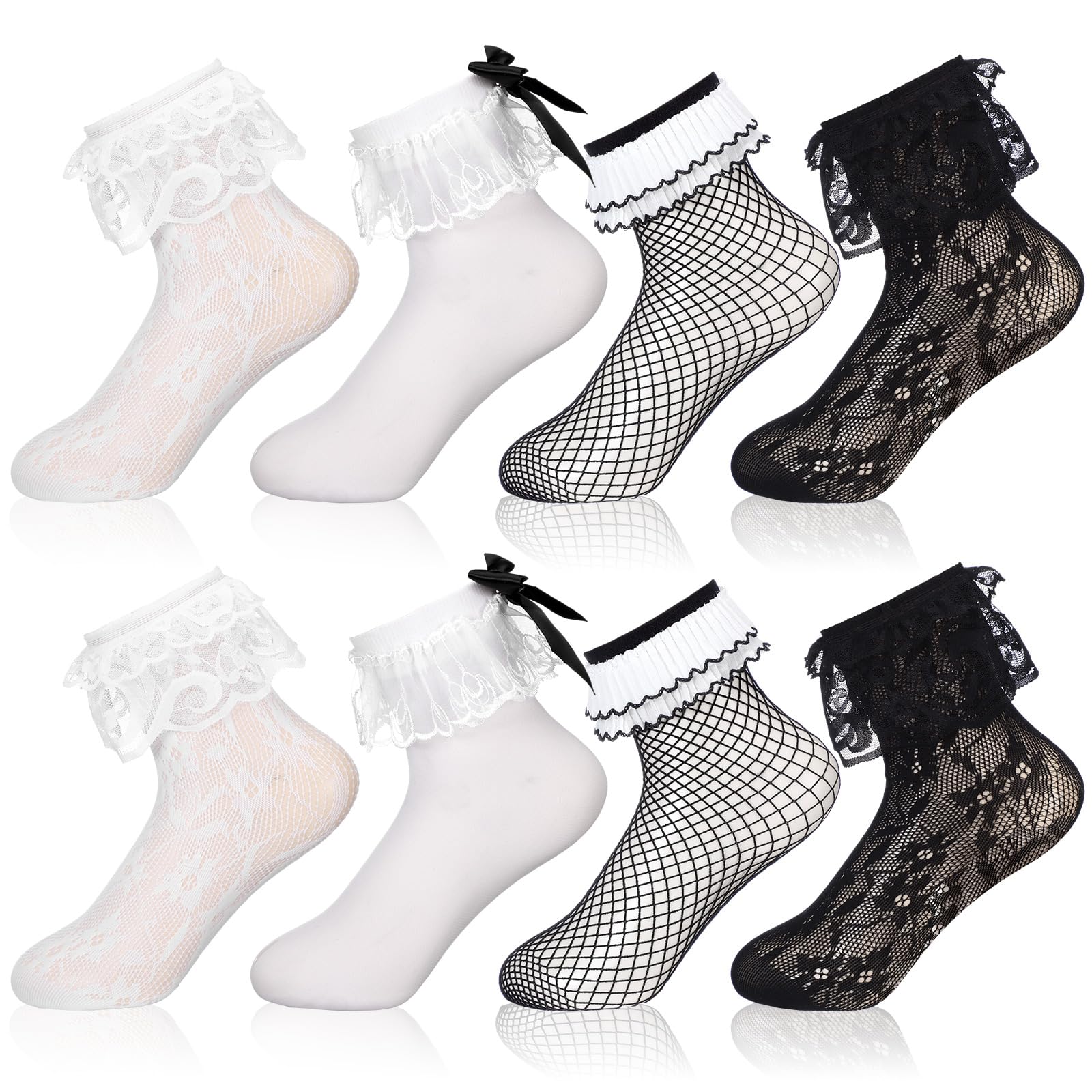 Amazon.com: Geyoga 4 Pairs Women's Lace Ankle Socks Ruffle Frilly Ankle ...