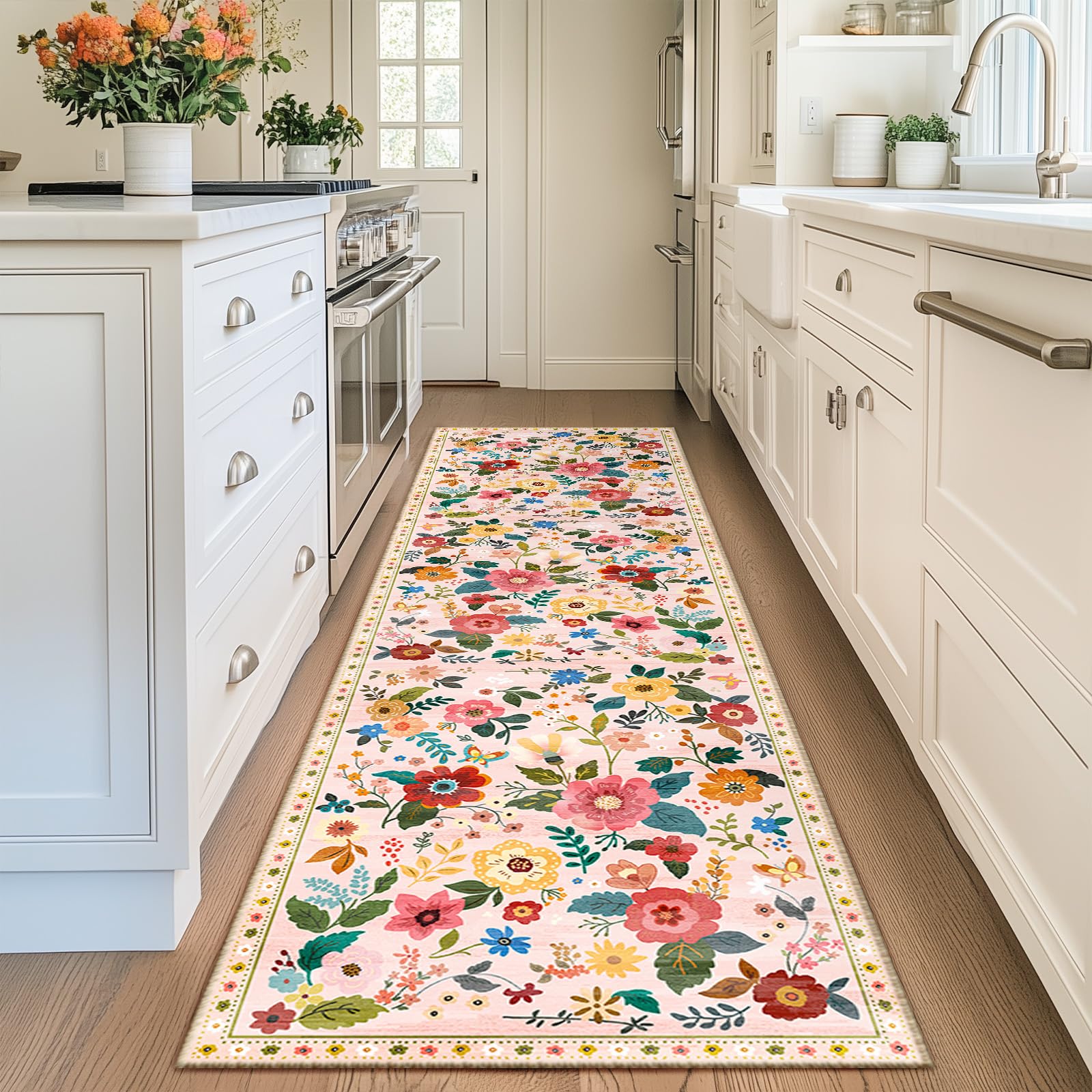 Amazon.com: RELEANY Floral 2x8 Area Rug Machine Washable Boho Carpet ...