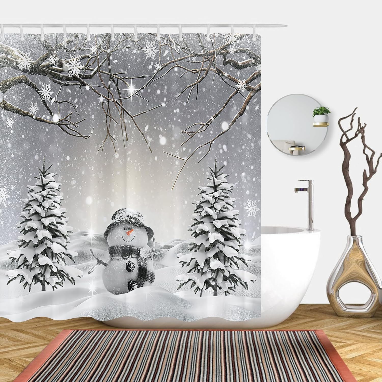 Amazon.com: ARESD Christmas Shower Curtain, Winter Shower Curtains Xmas ...