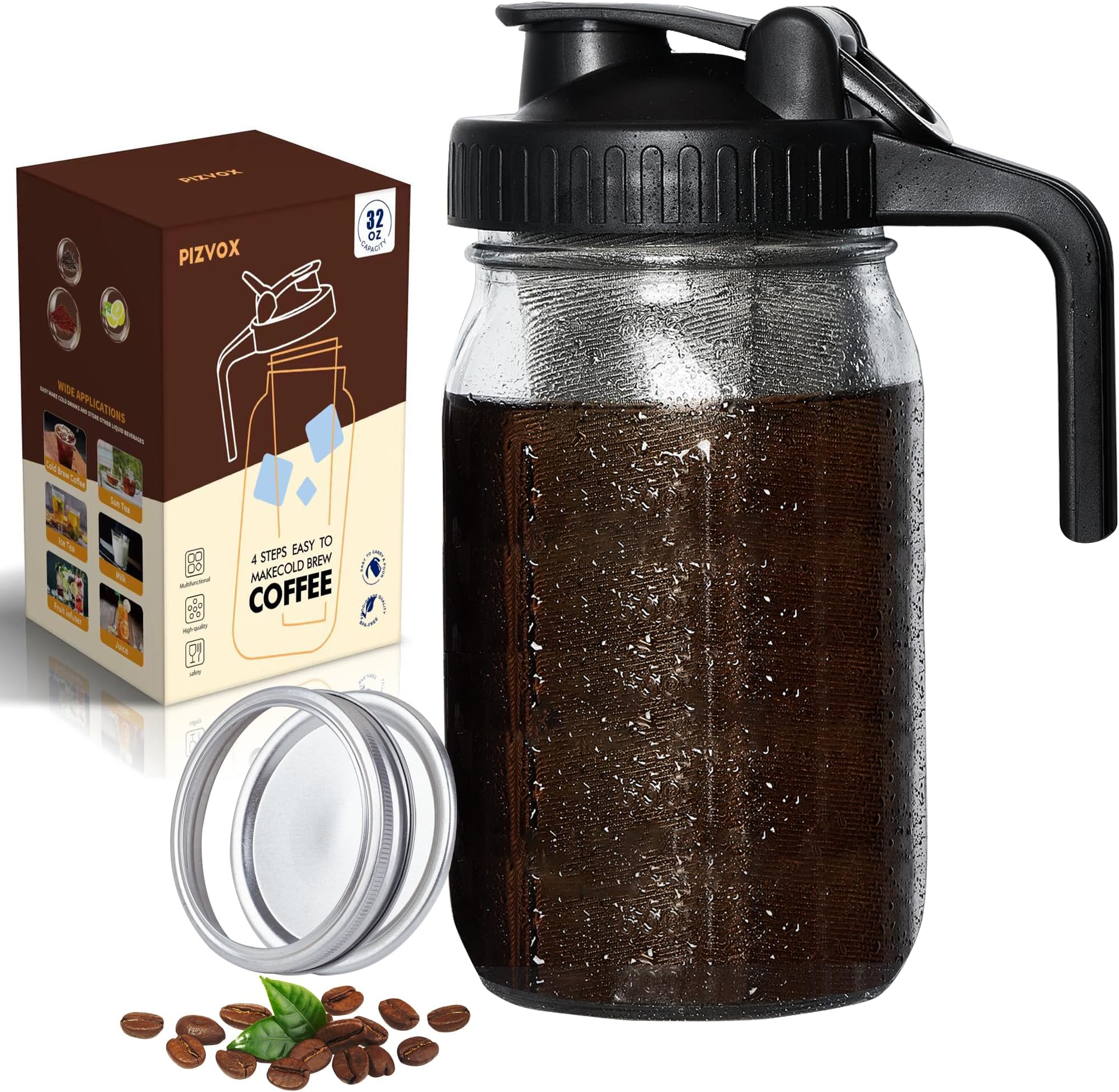 Amazon.com: Scidea Cold Brew Coffee Maker, 64oz Mason Jar Pitcher with ...