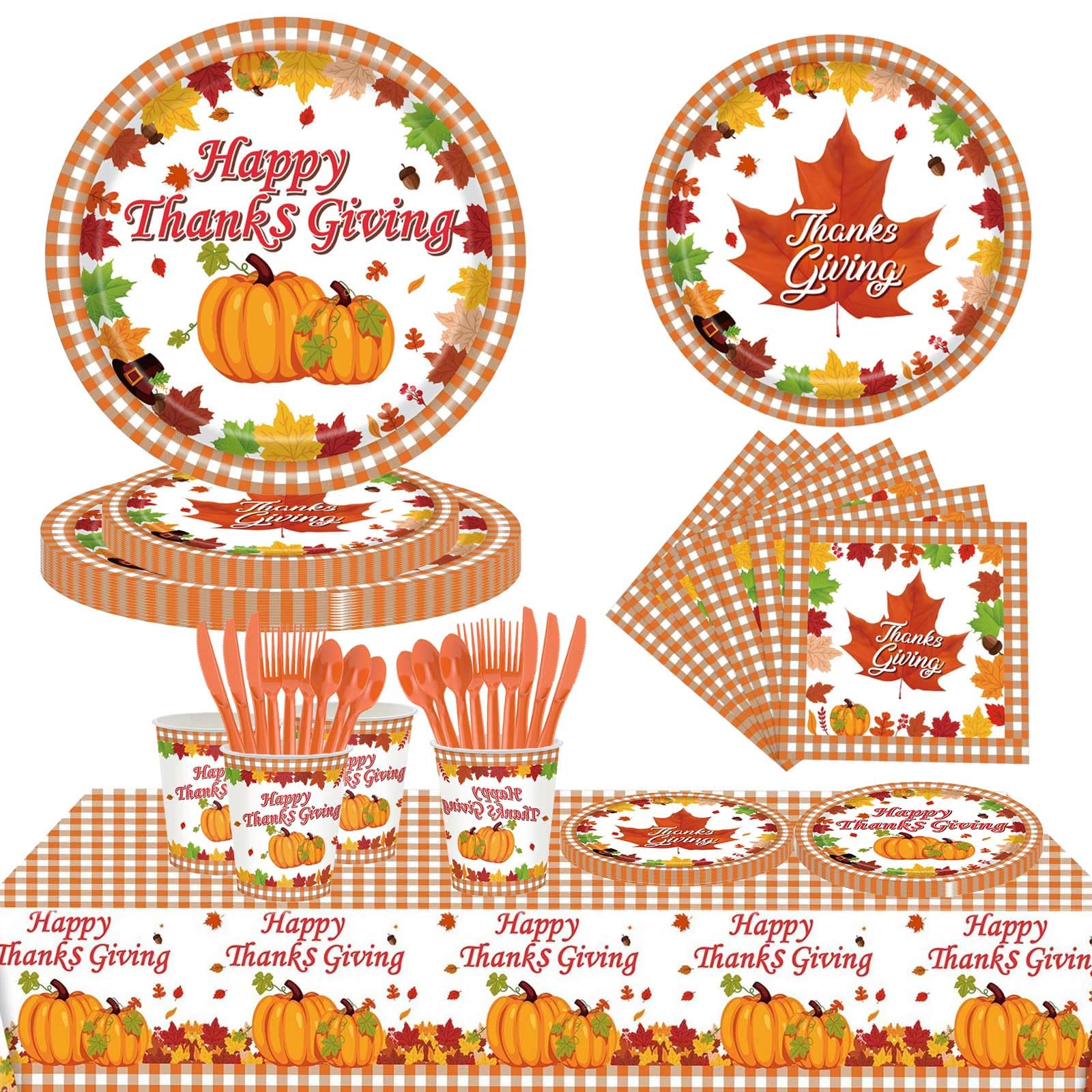 Amazon.com: KALOR 169 Pcs Fall Thanksgiving Tableware Disposable Autumn ...