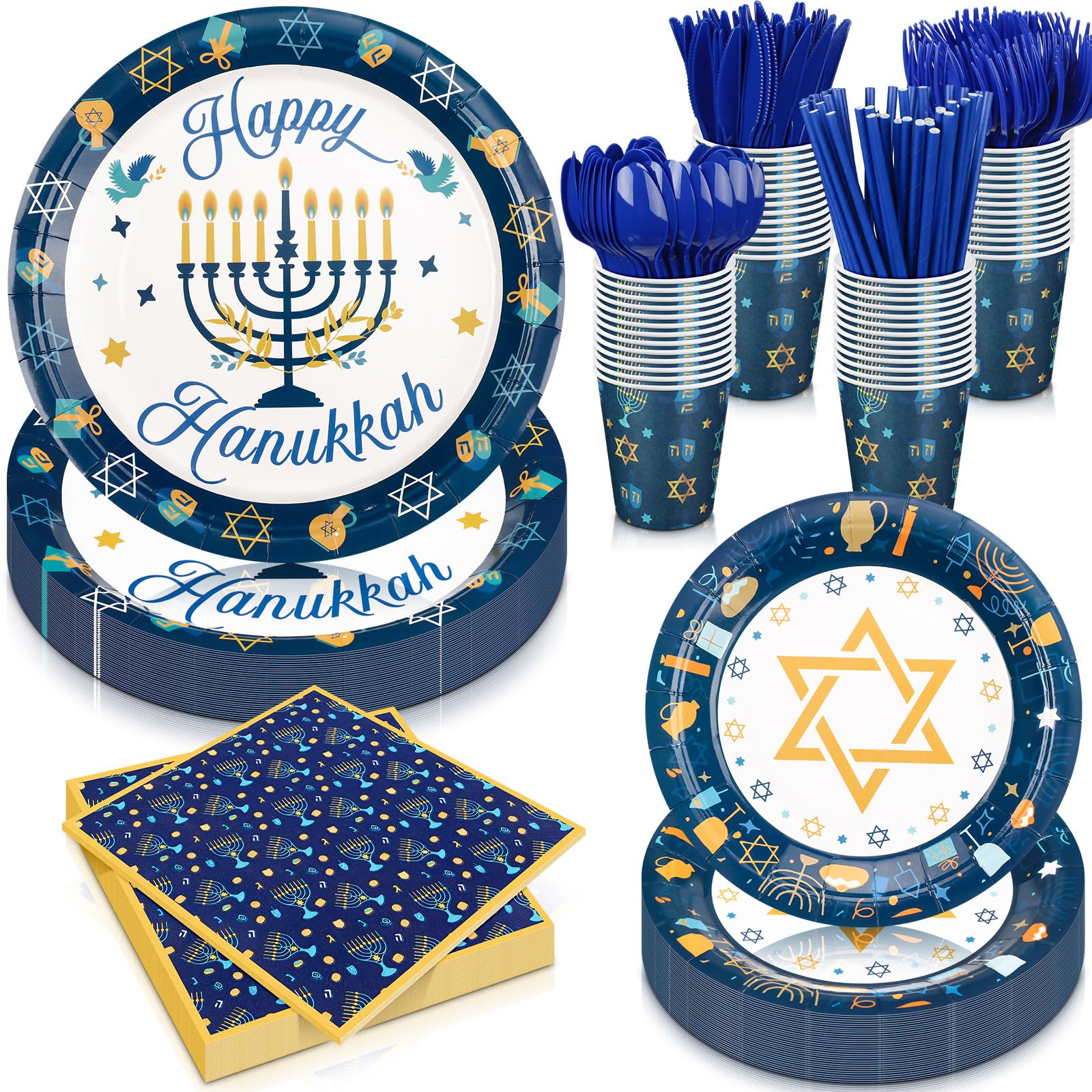 Amazon.com: 400 Pcs Hanukkah Party Supplies Hanukkah Star Menorah ...