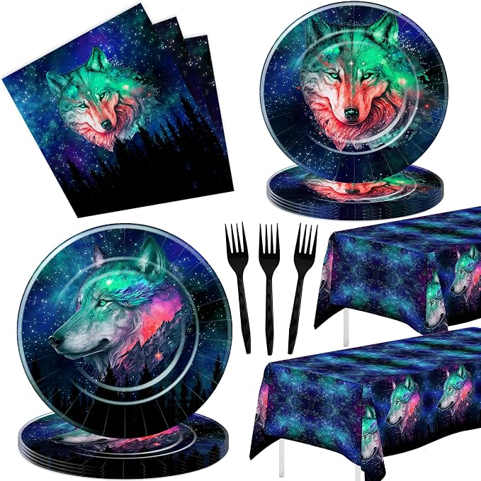 Amazon.com: HIPVVILD Wolf Party Decorations Tableware - Wolf Birthday ...
