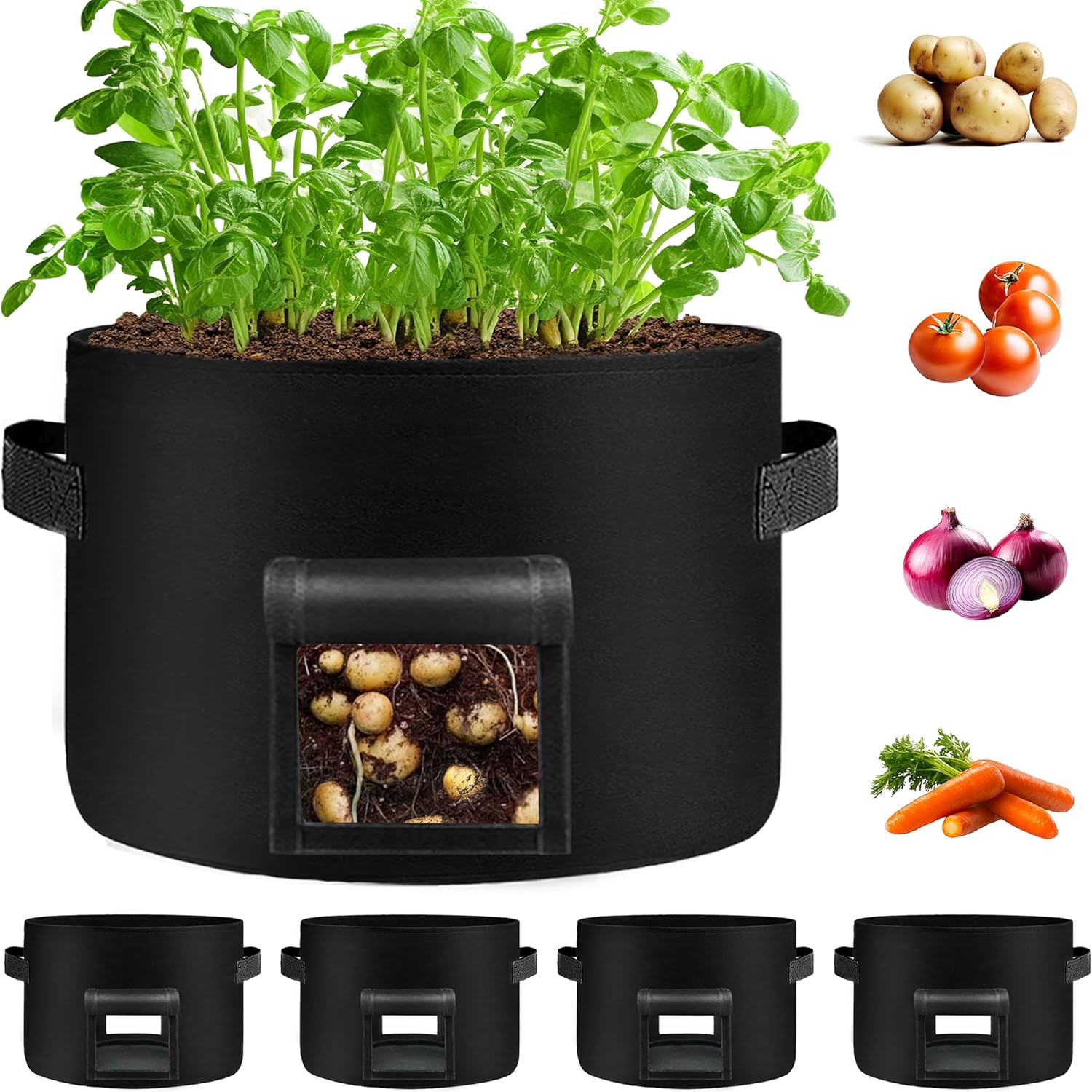 TORFICAN 4 Pack 20 Gallon Potato Growing Bags with 2 Windows &2 ...