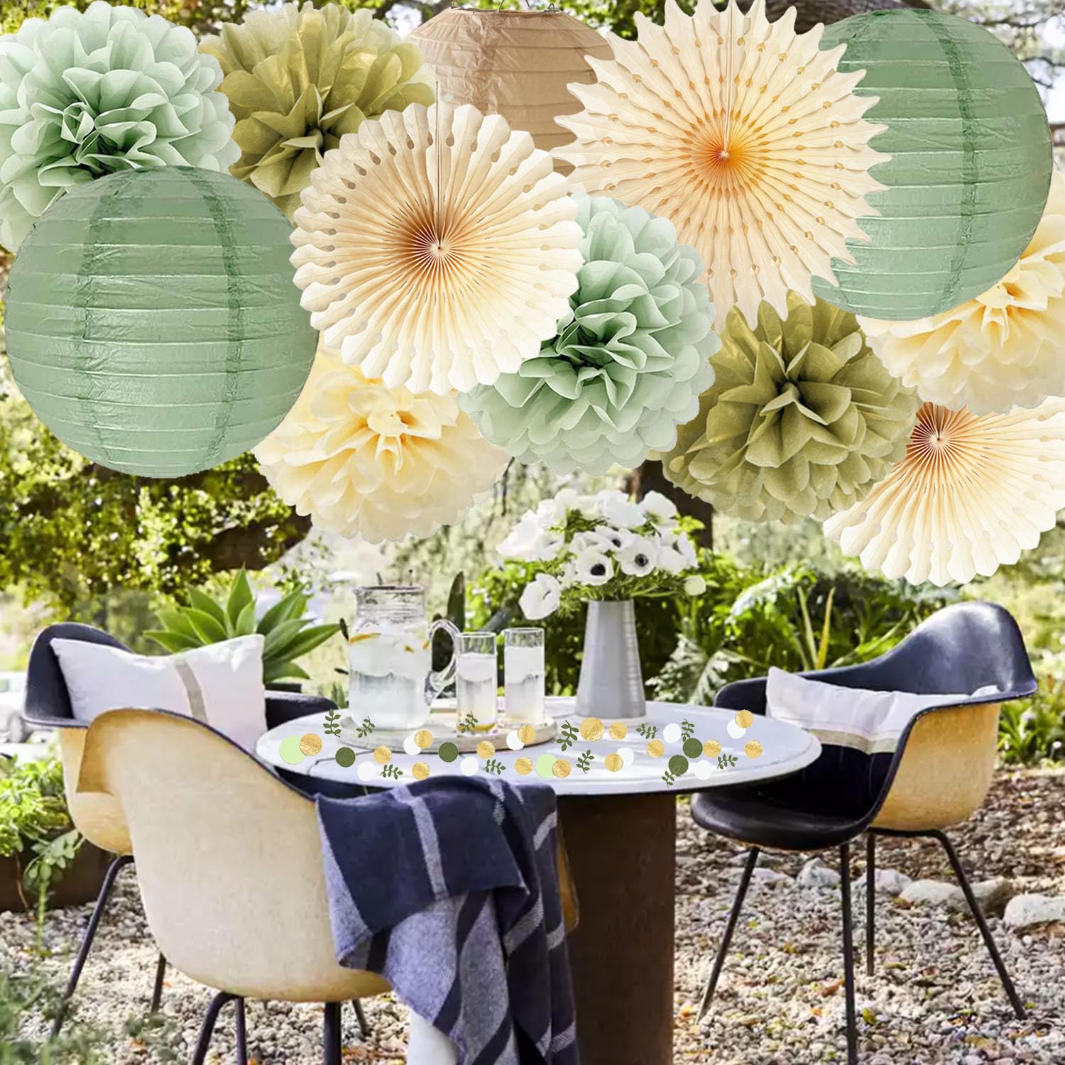 Sage Party Decorations Sage Green & Gold Party Decorations - Tissue Pom ...
