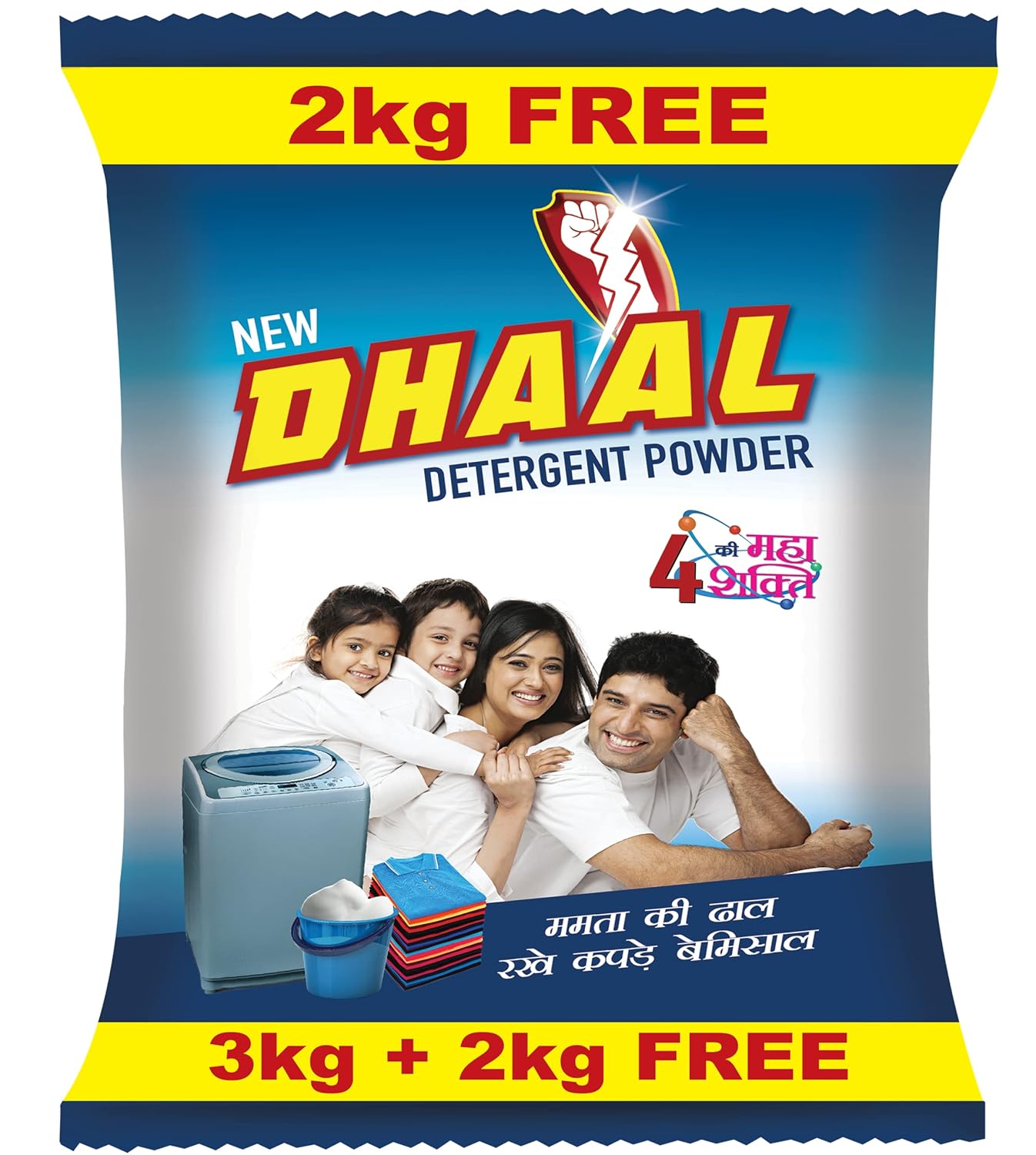 DHAAL Detergent Powder (3KG + 2KG FREE), Washing Powder with 4 Ki Maha ...