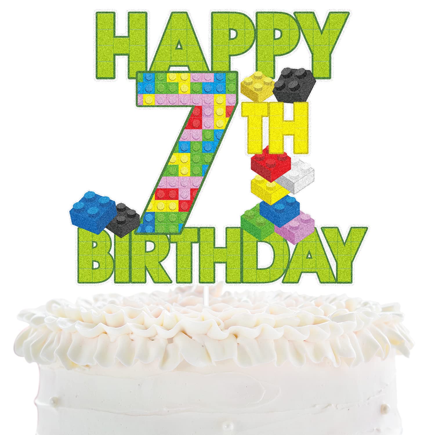 Amazon.com: Happy 7th Birthday Building Block Cake Topper - Puzzle ...
