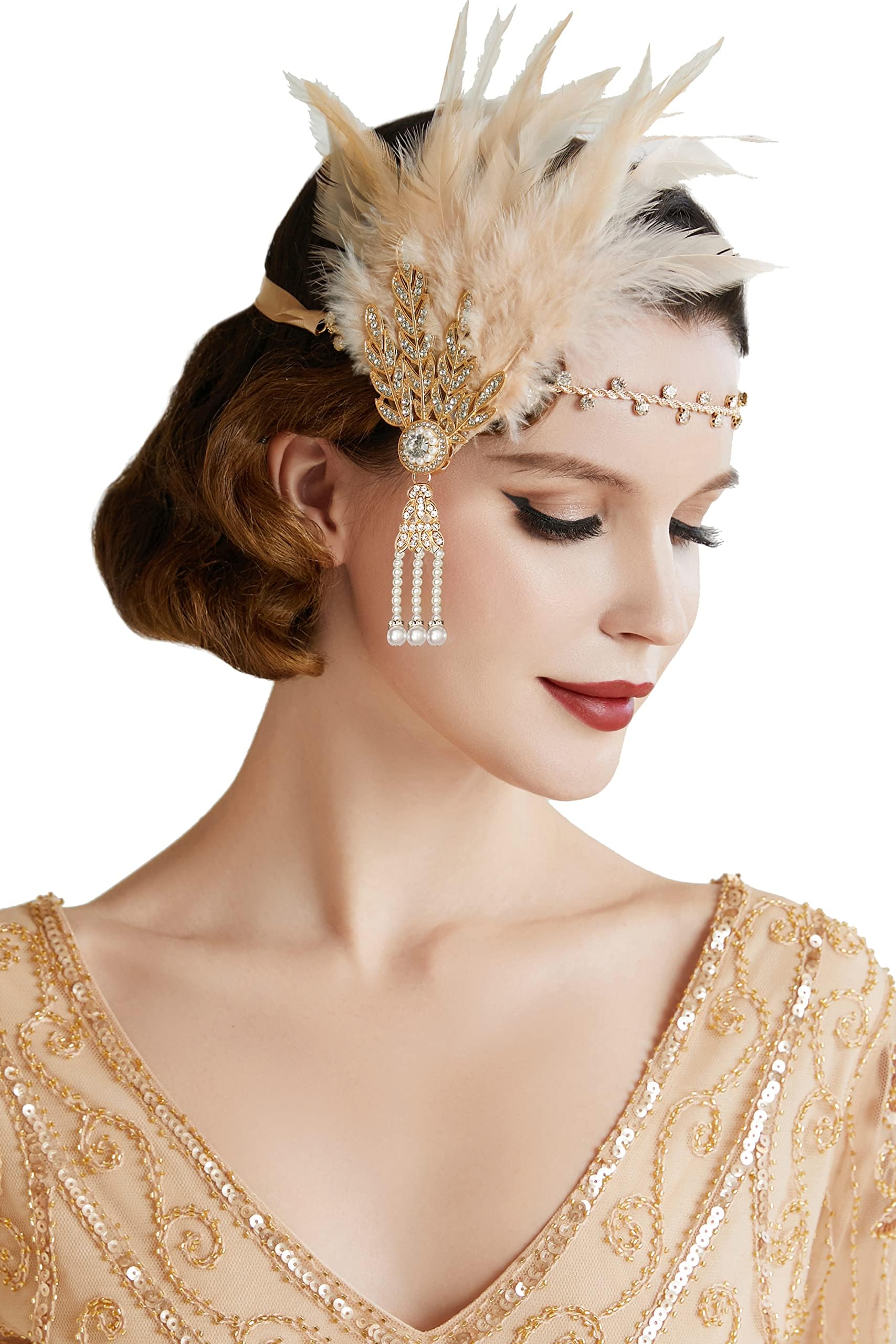 Amazon.com: BABEYOND 1920s Pearl Flapper Cap Headpiece Roaring 20s ...