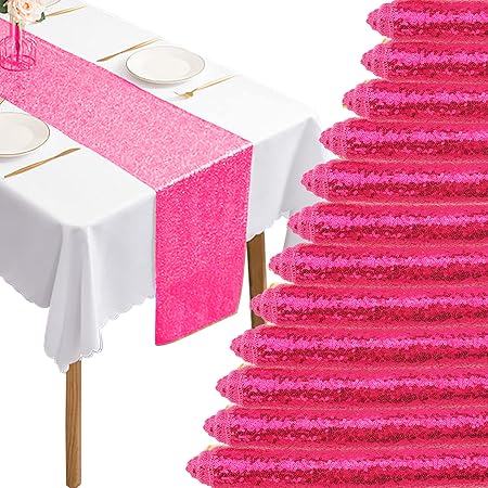 Amazon.com: 12 Packs Sequin Table Runner Hot Pink 12 X 108 Inch Glitter ...