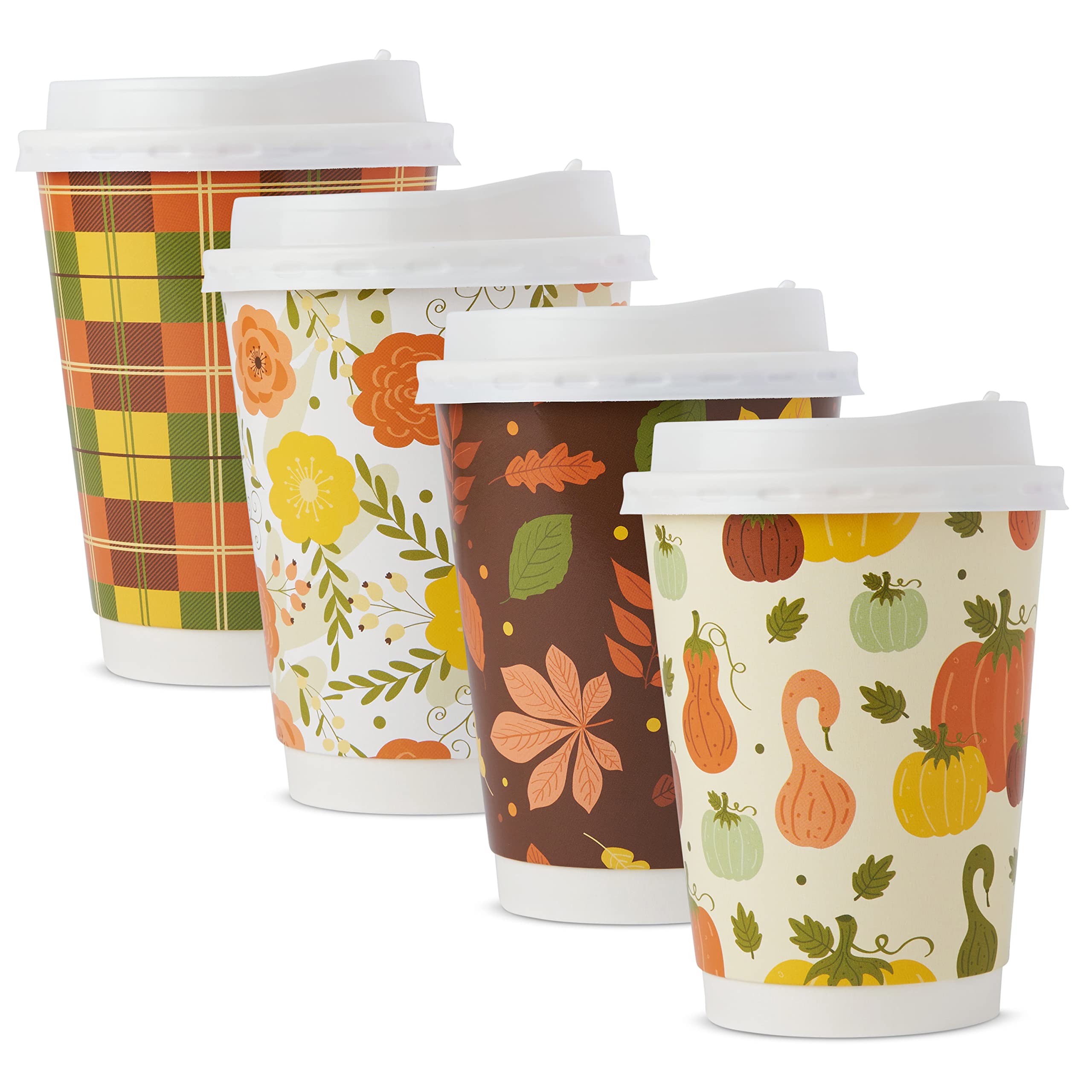 ROYAL BLUEBONNET 48 Fall Disposable Coffee Cups with Lids â€“ 12 oz ...