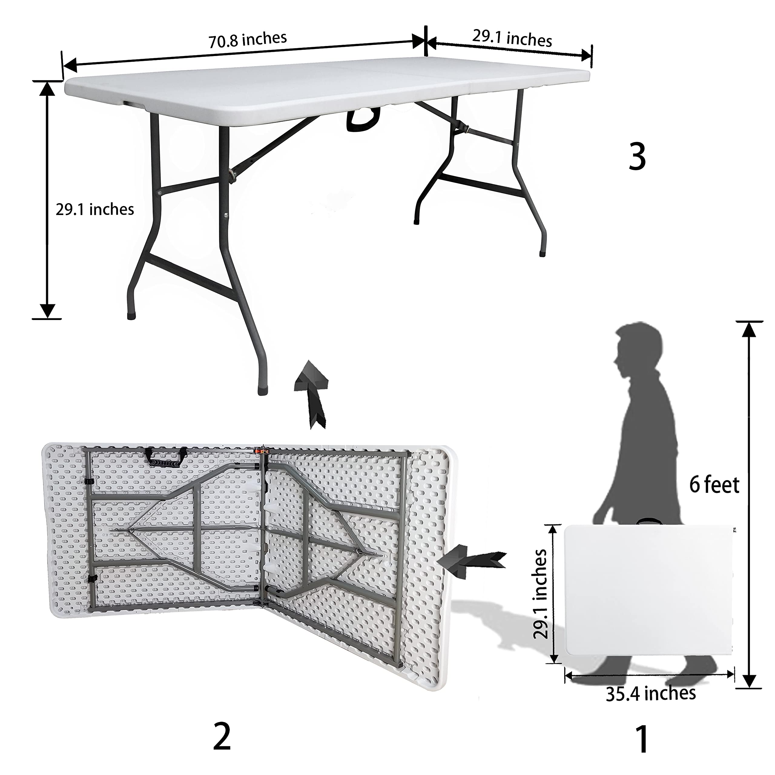 Go-Trio 6 Foot x 30 inch Folding Table, Indoor Outdoor Portable Plastic ...