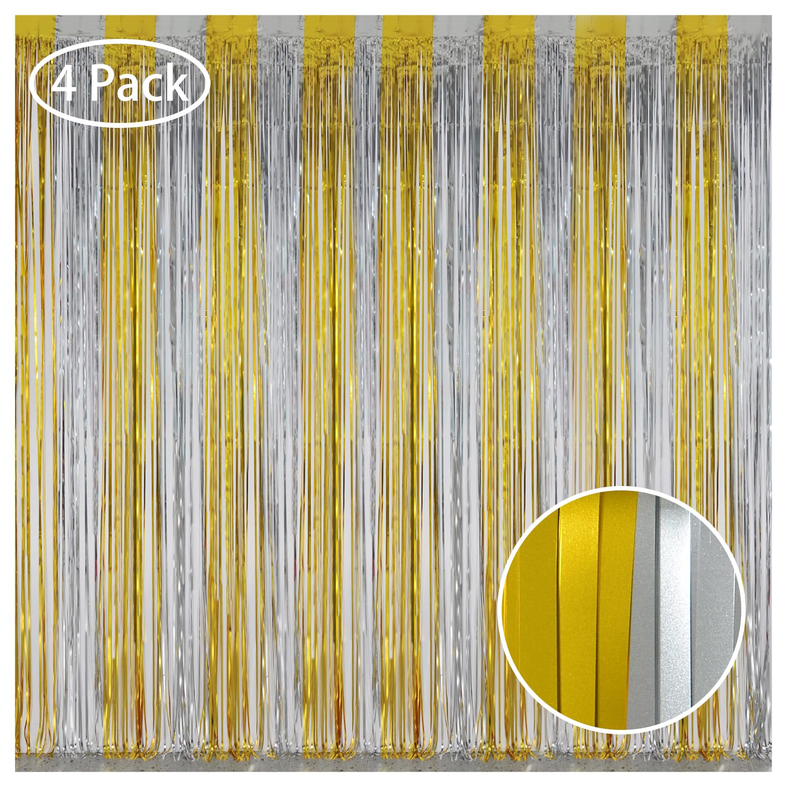 Amazon.com : Melsan Gold and Silver Tinsel Curtains - 3.2ft X 8ft Foil ...